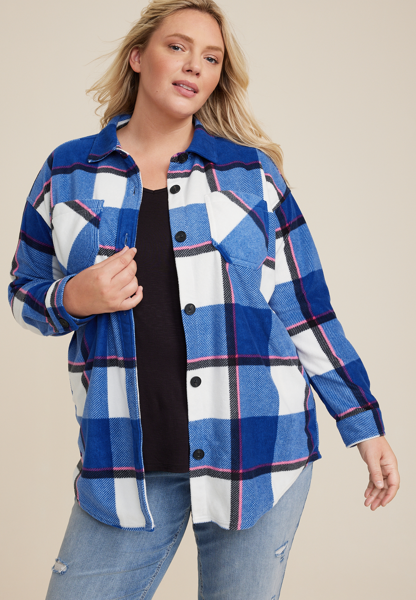 Plus Size Wilder Plaid Fleece Shacket | maurices