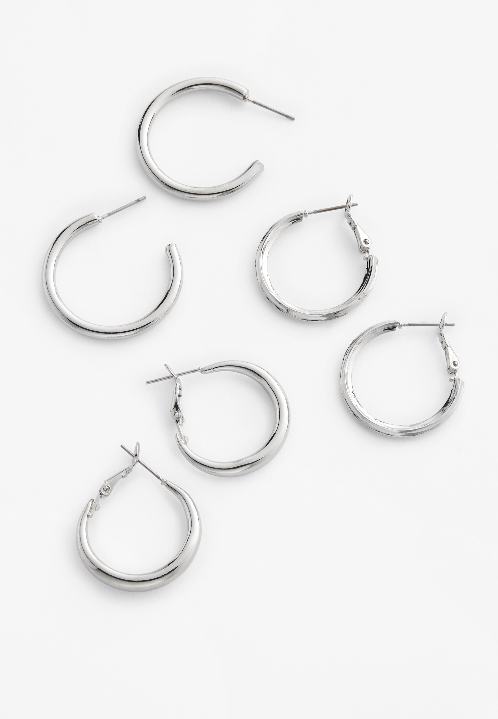 3 Pack Silver Hoop Earring Set | maurices