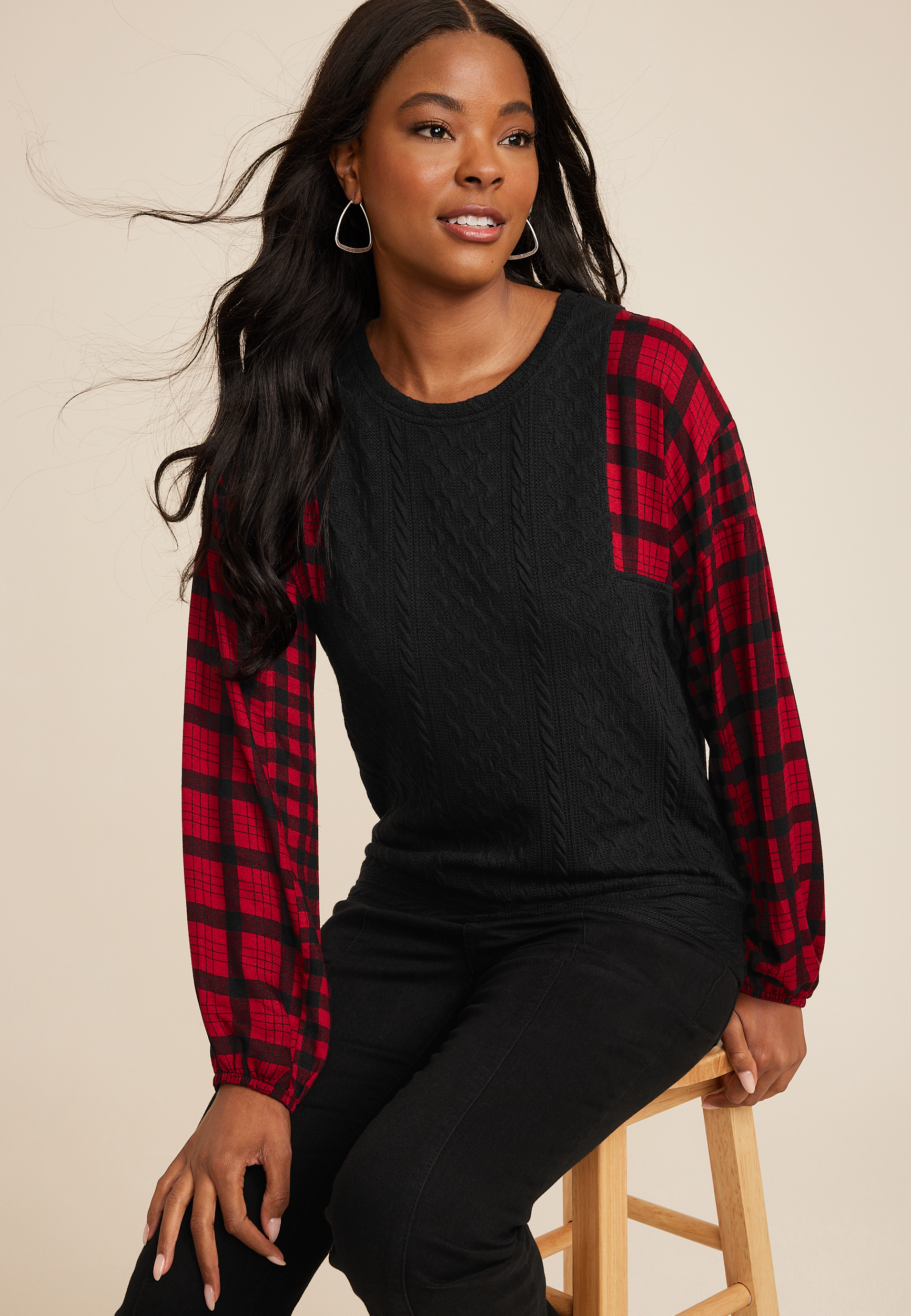 Mixed Media Sleeve Pullover | maurices