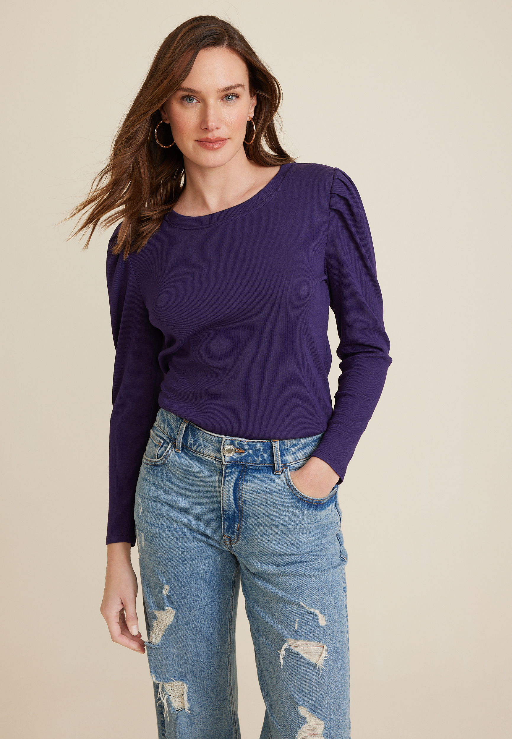 Pleated Puff Long Sleeve Tee | maurices