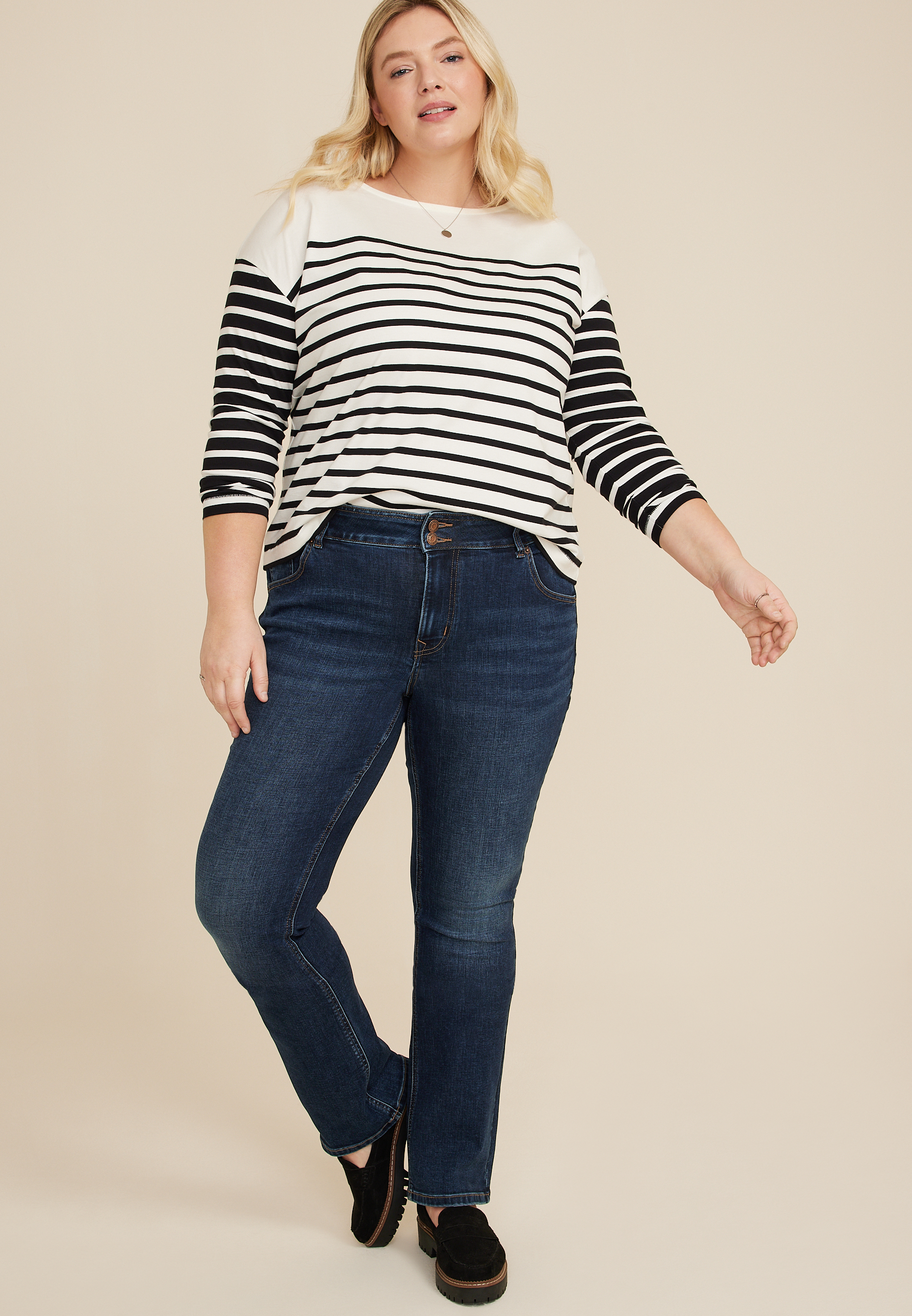 Plus Size m jeans by maurices™ High Rise Crosshatch Double Button Slim ...