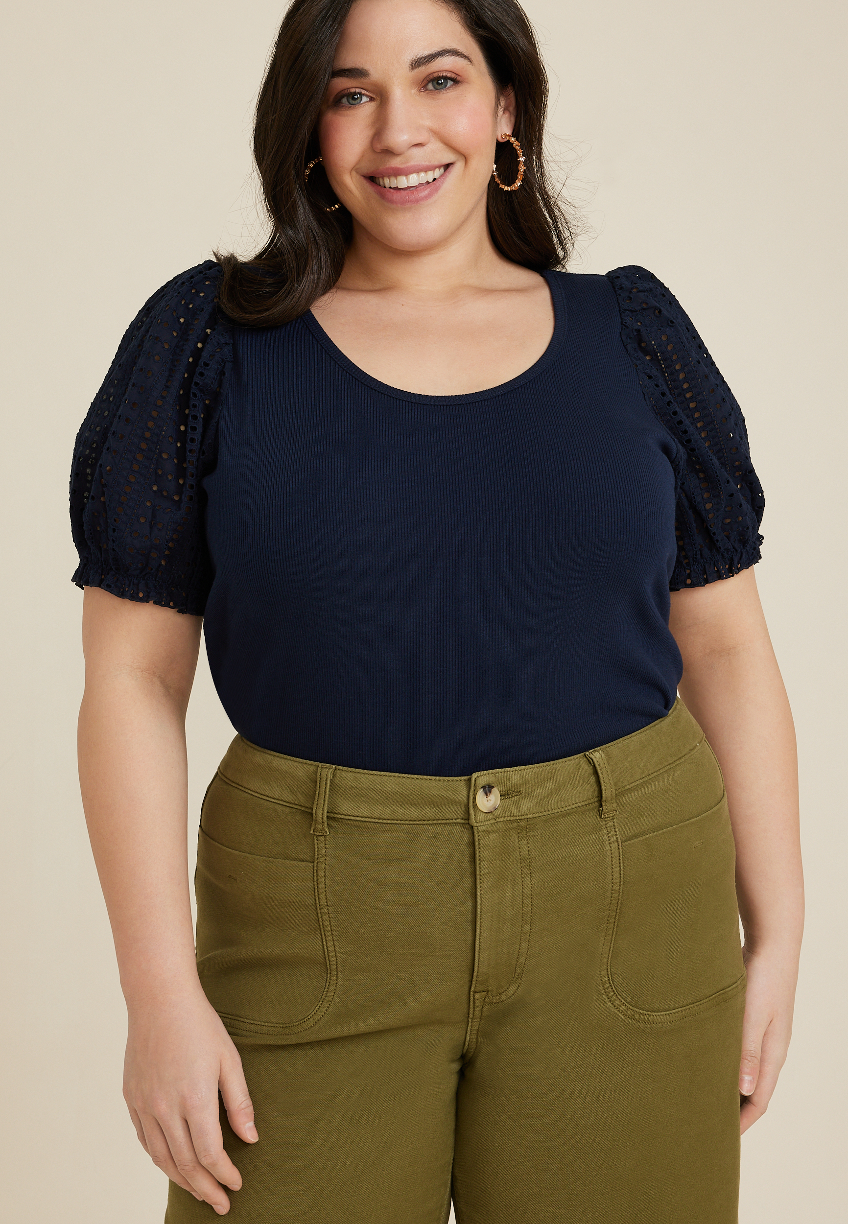 Plus Size Eyelet Puff Sleeve Blouse | maurices
