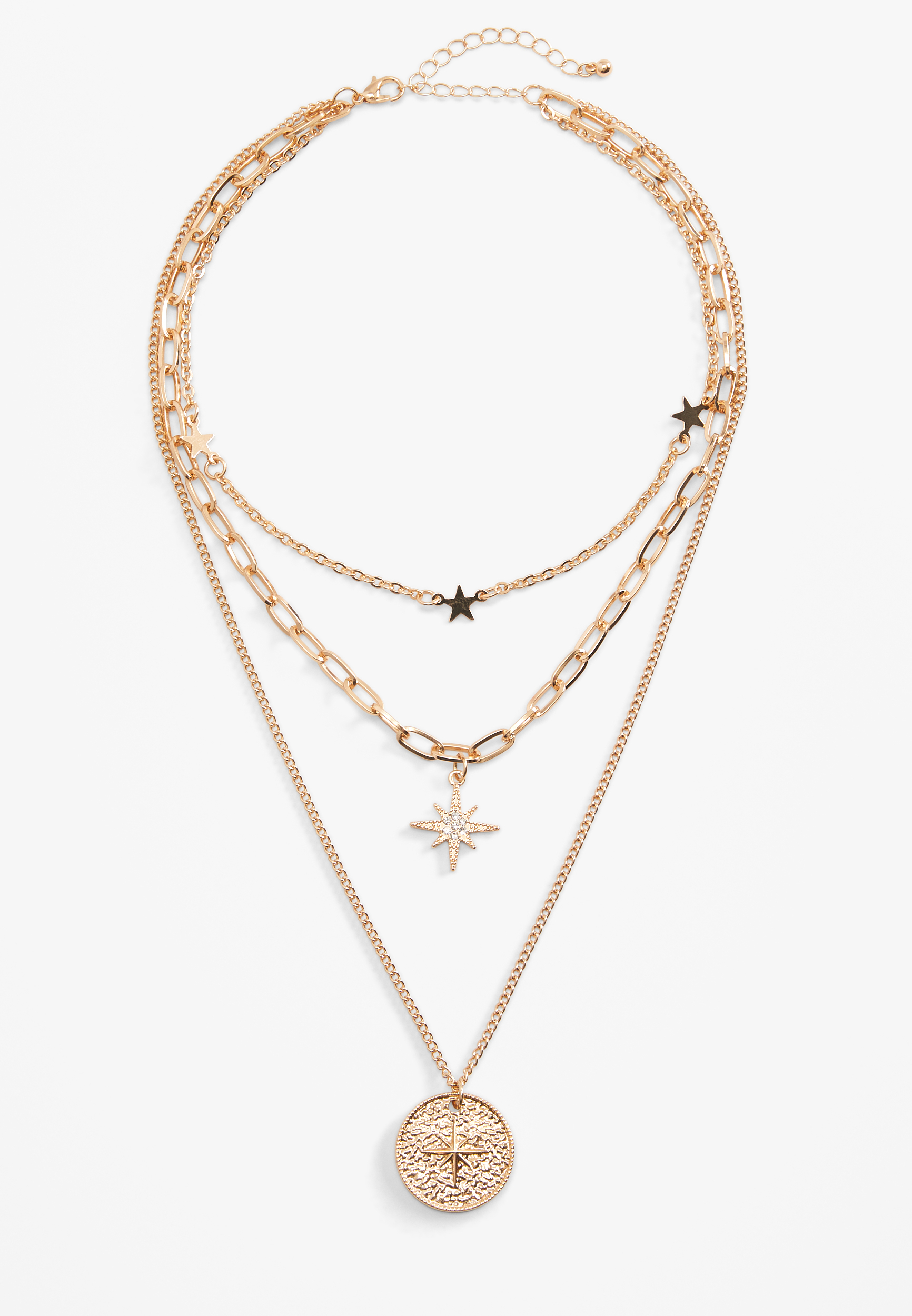 HFS Girls Gold 3 Layered Star Necklace | maurices