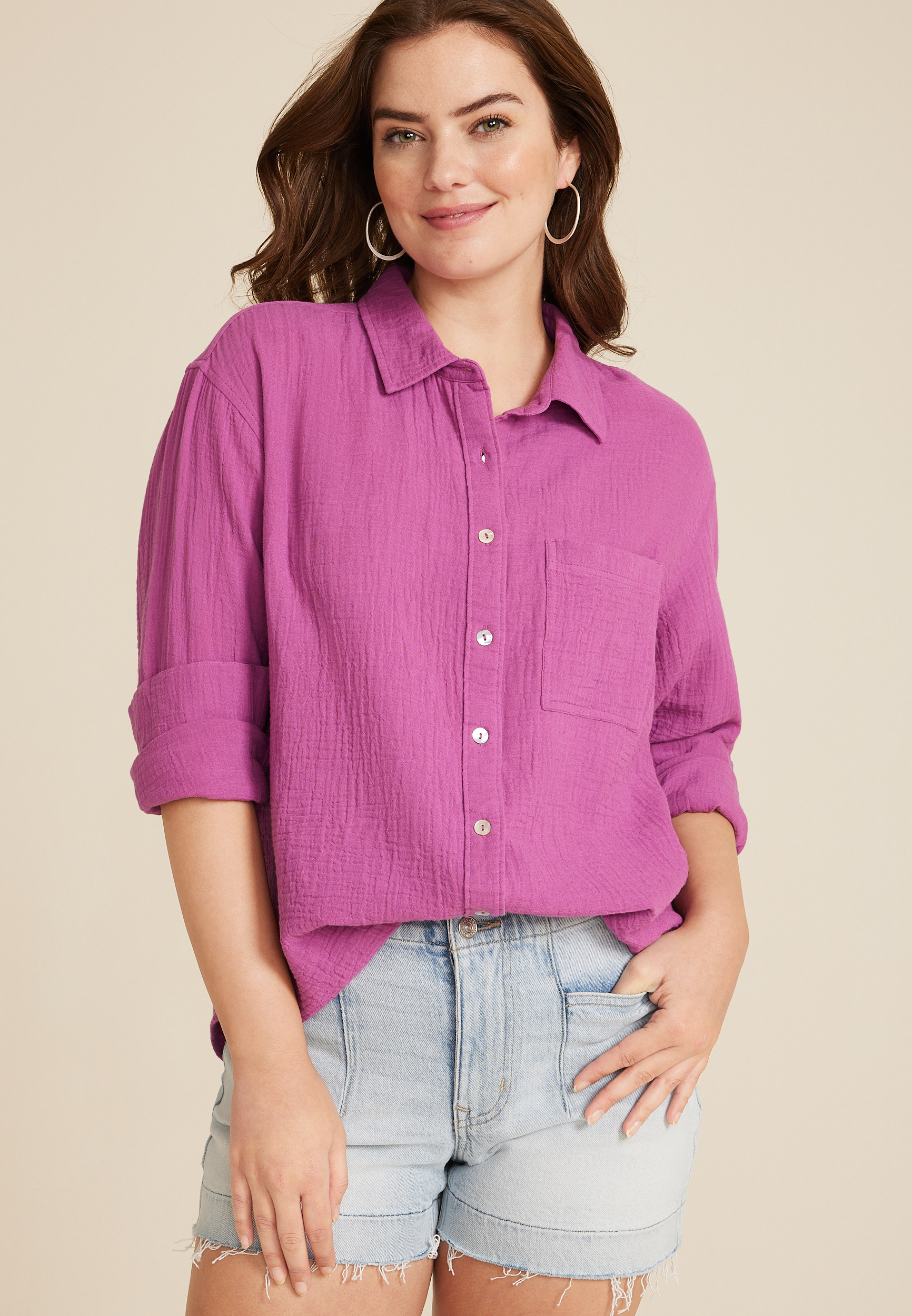 Purple Plaid & Button Down Shirts | maurices