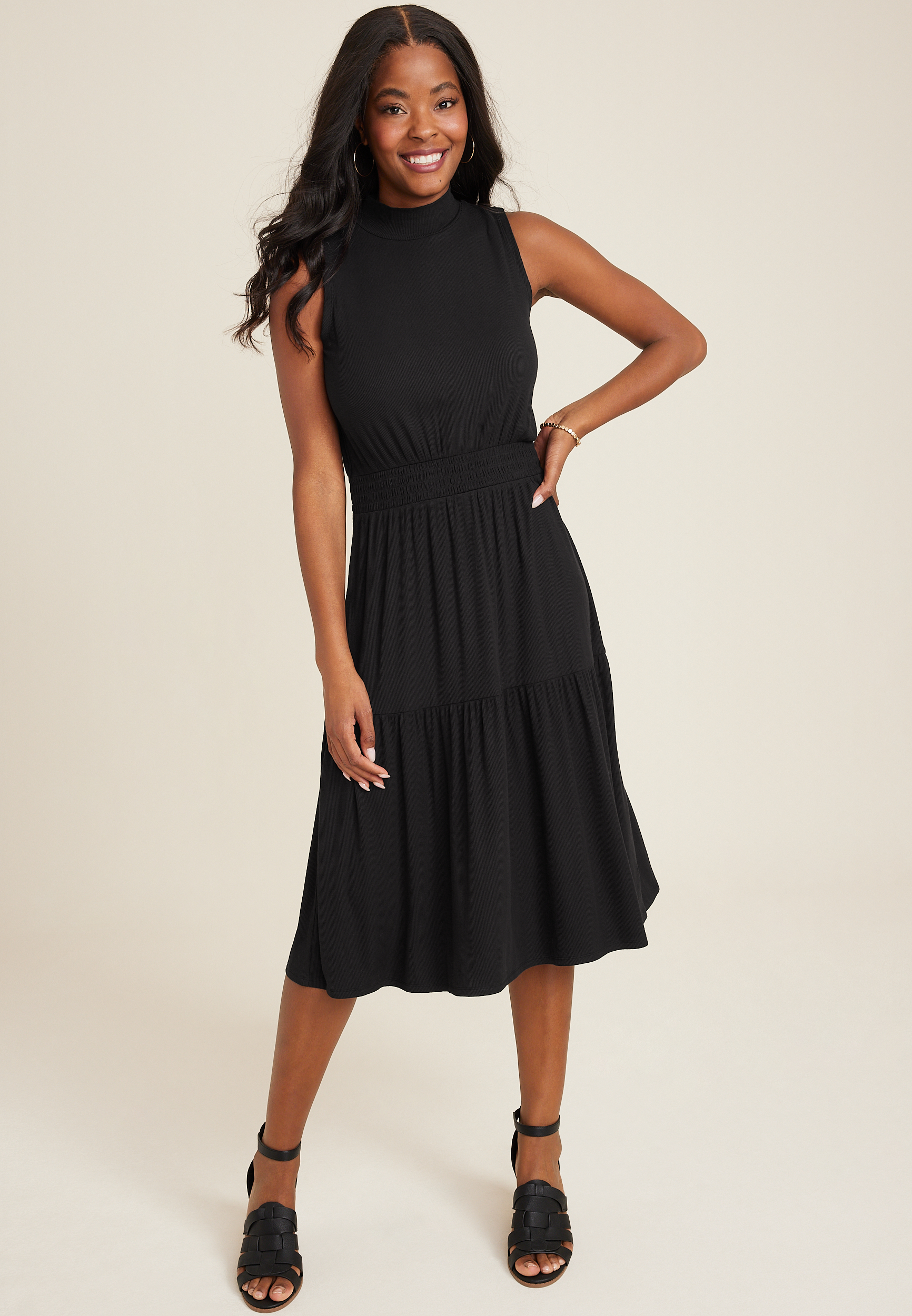24/7 Mock Neck Ribbed Midi Dress | maurices