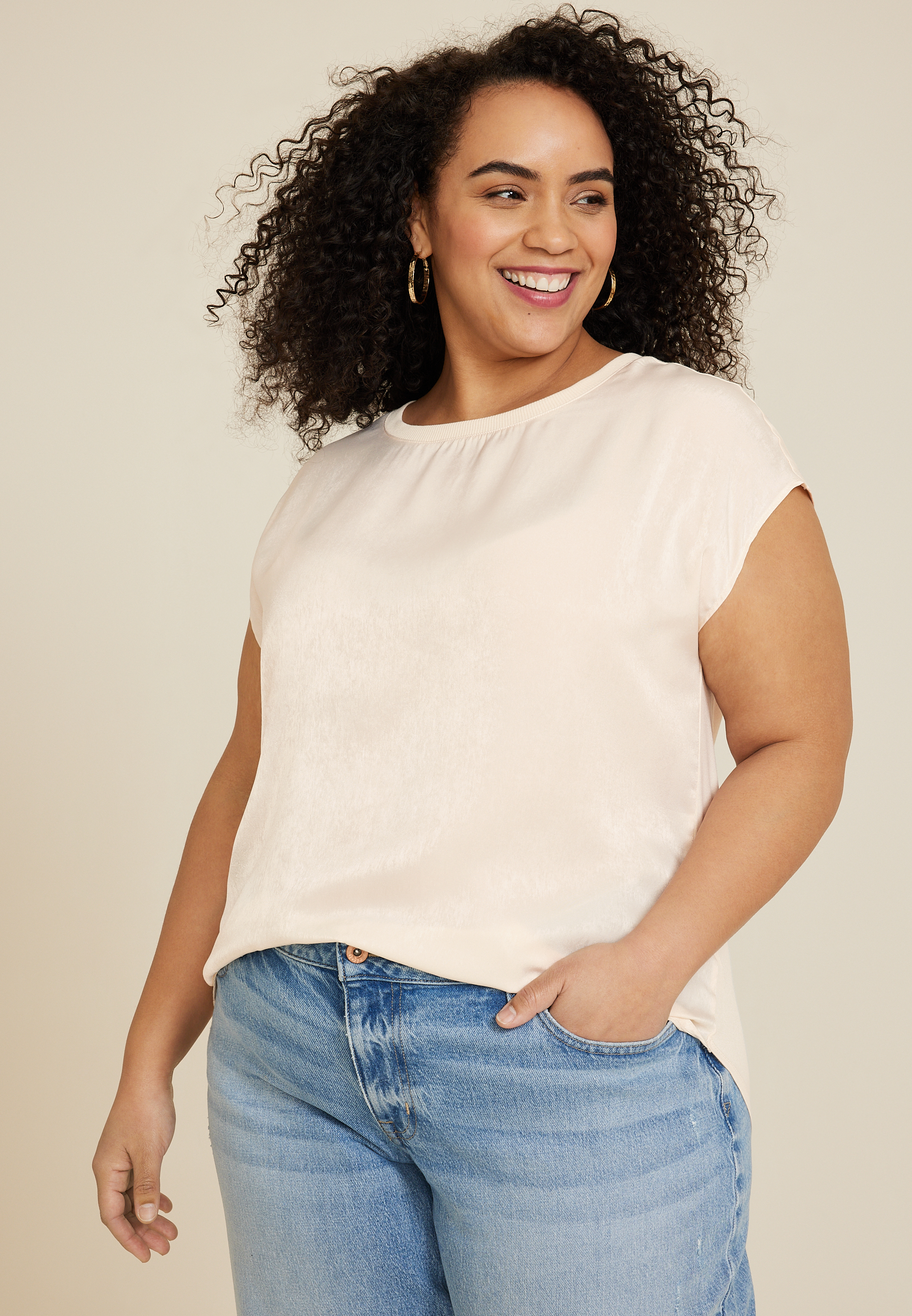 Plus Size Edgely™ Satin Crew Neck Tee Maurices