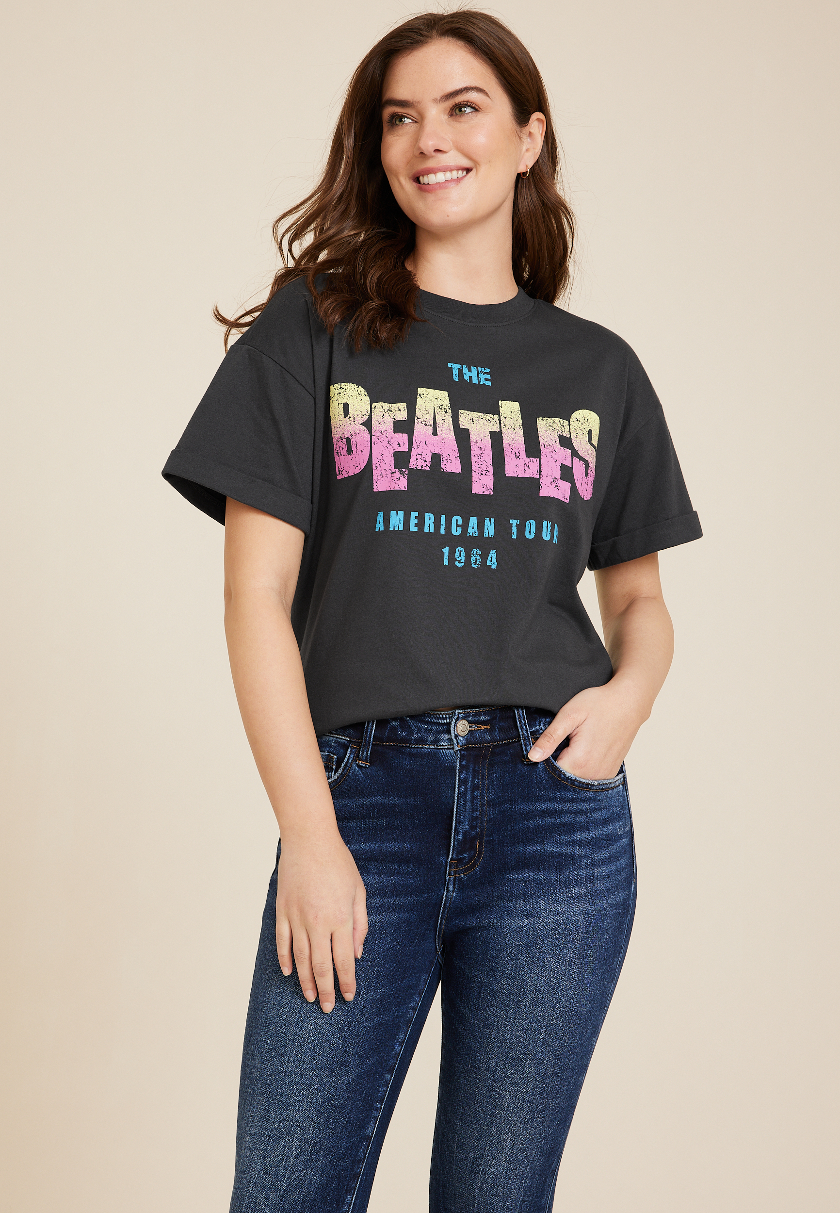 The Beatles American Tour Oversized Vintage Graphic Tee | maurices