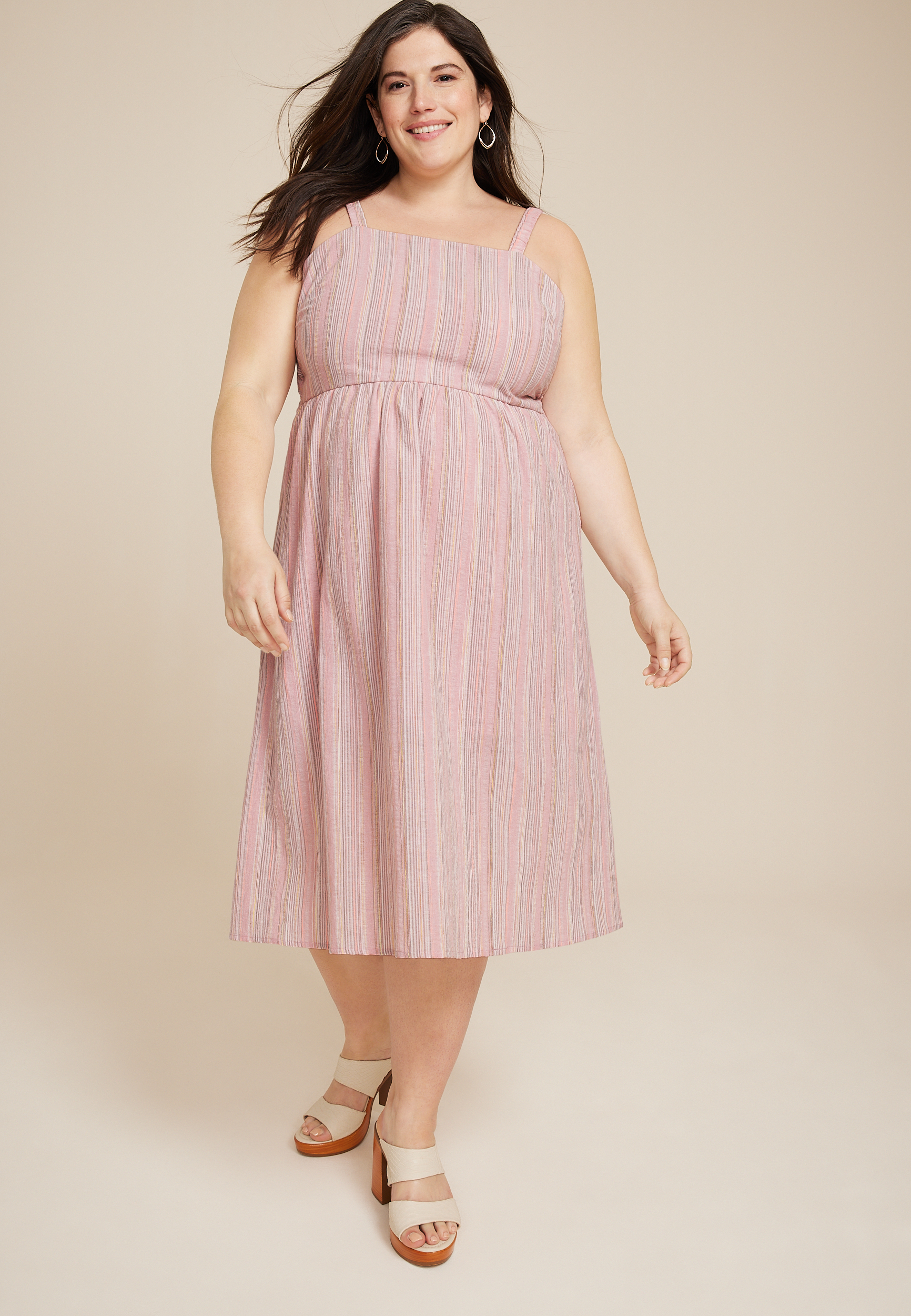 Plus Size Striped Open Back Midi Dress | maurices