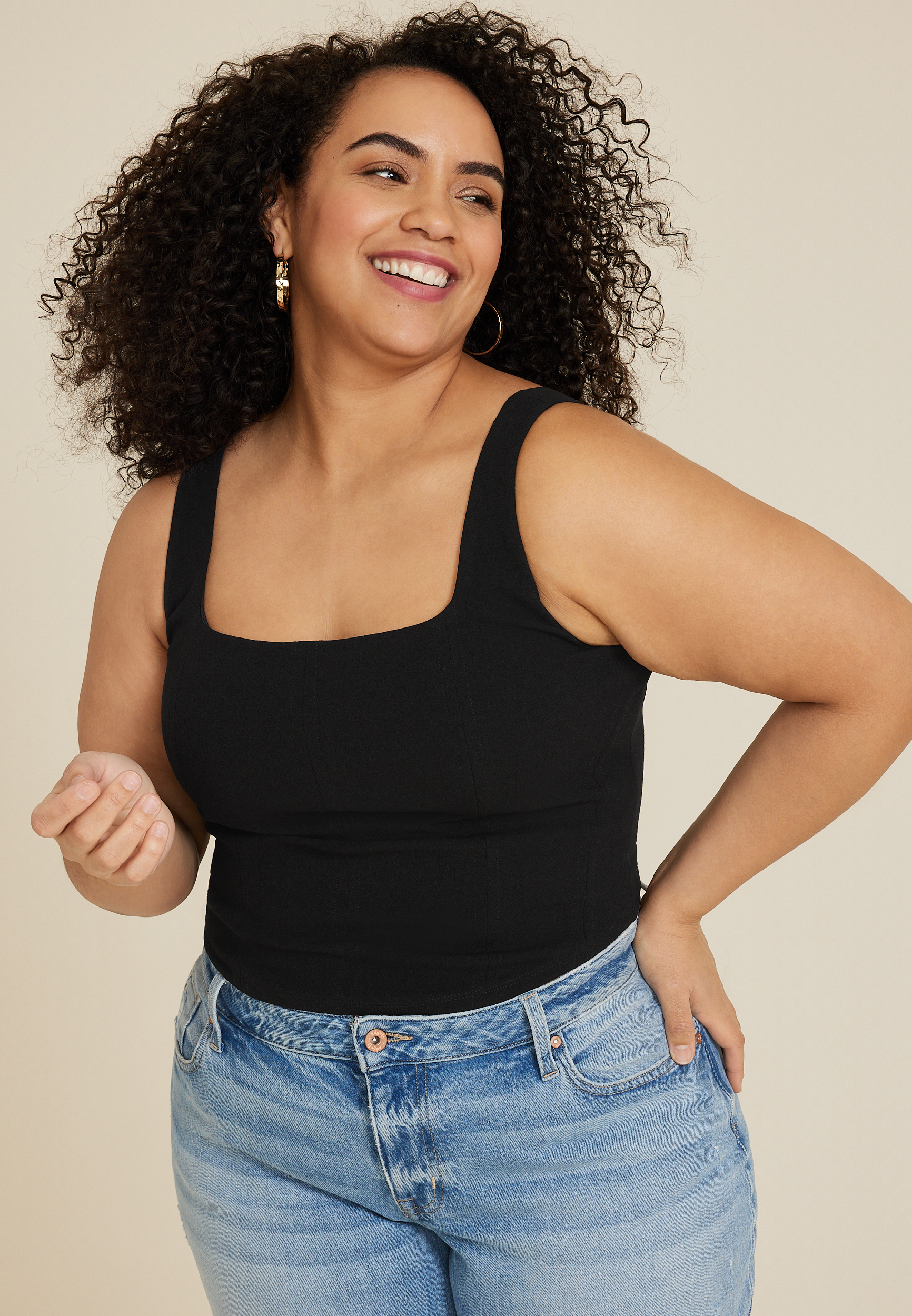 Plus Size Knit Corset Square Neck Tank Top | maurices