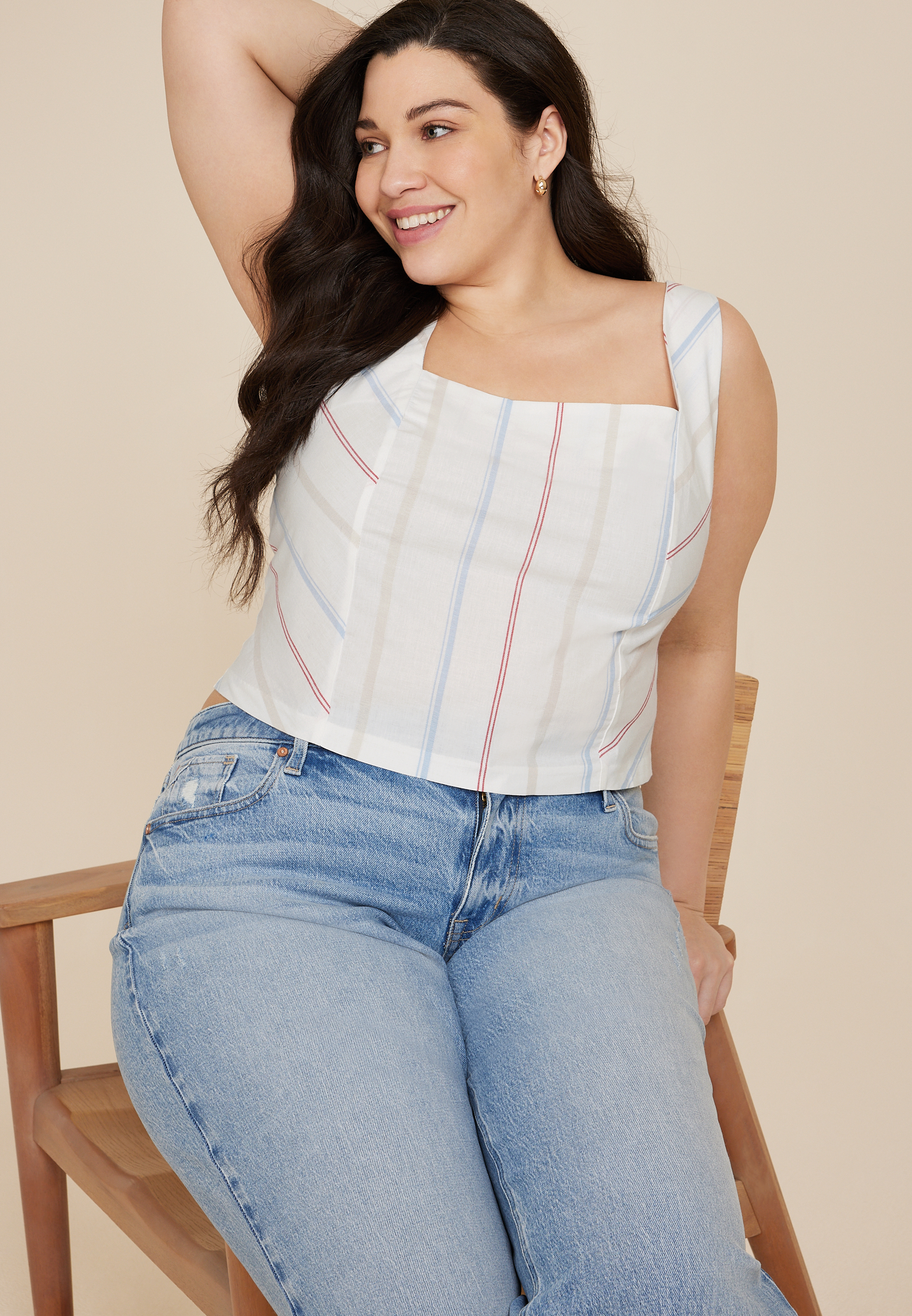 Plus Size Striped Cotton Poplin Corset Tank Top | maurices