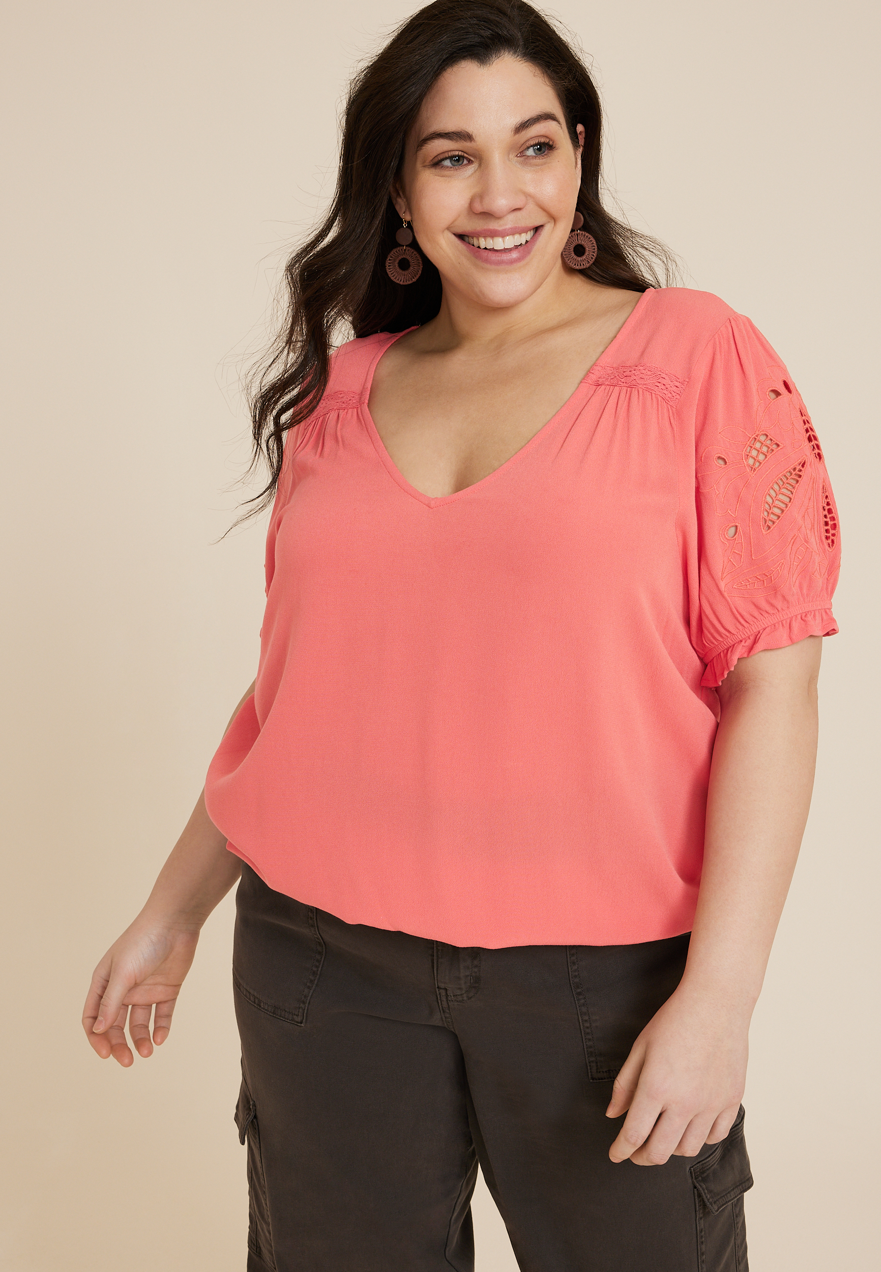 Plus Size Embroidered Puff Sleeve Blouse | maurices