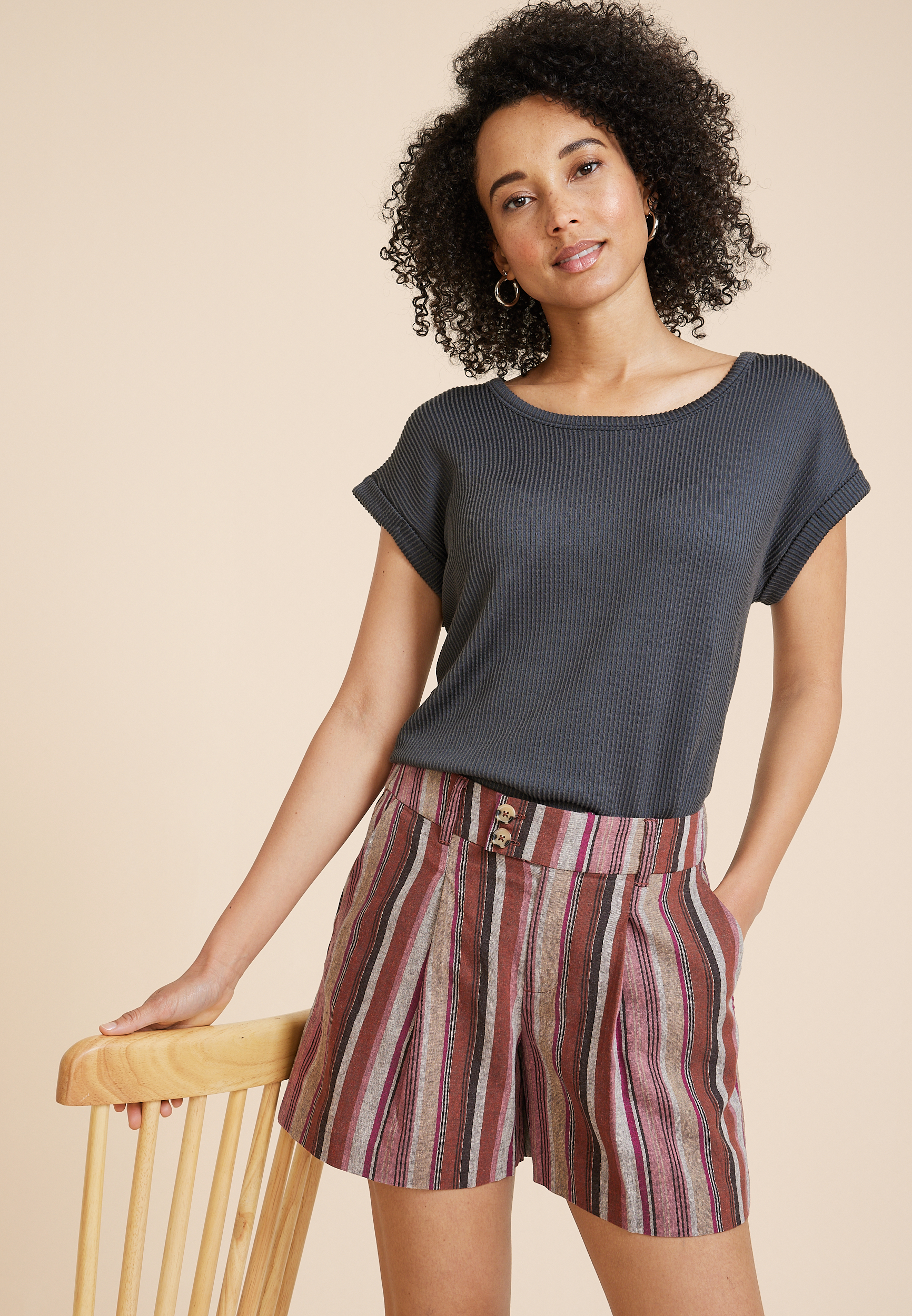 Idealist Striped Linen High Rise 5in Short | maurices