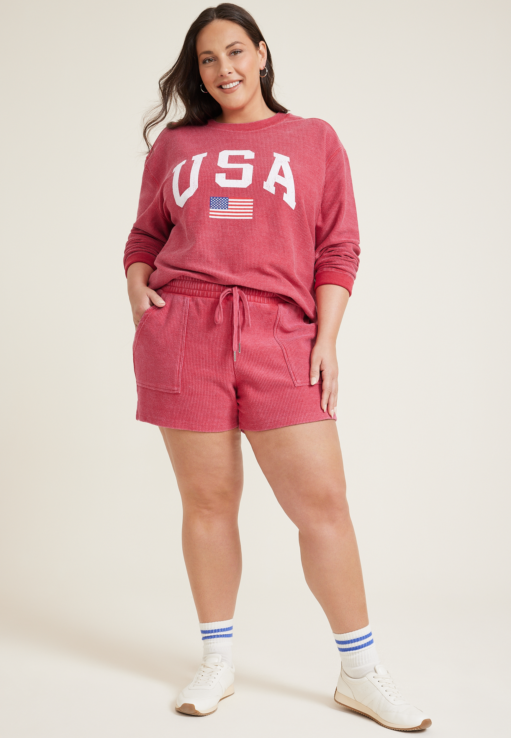 Plus Size High Rise Ribbed Terry 4.5in Short | maurices