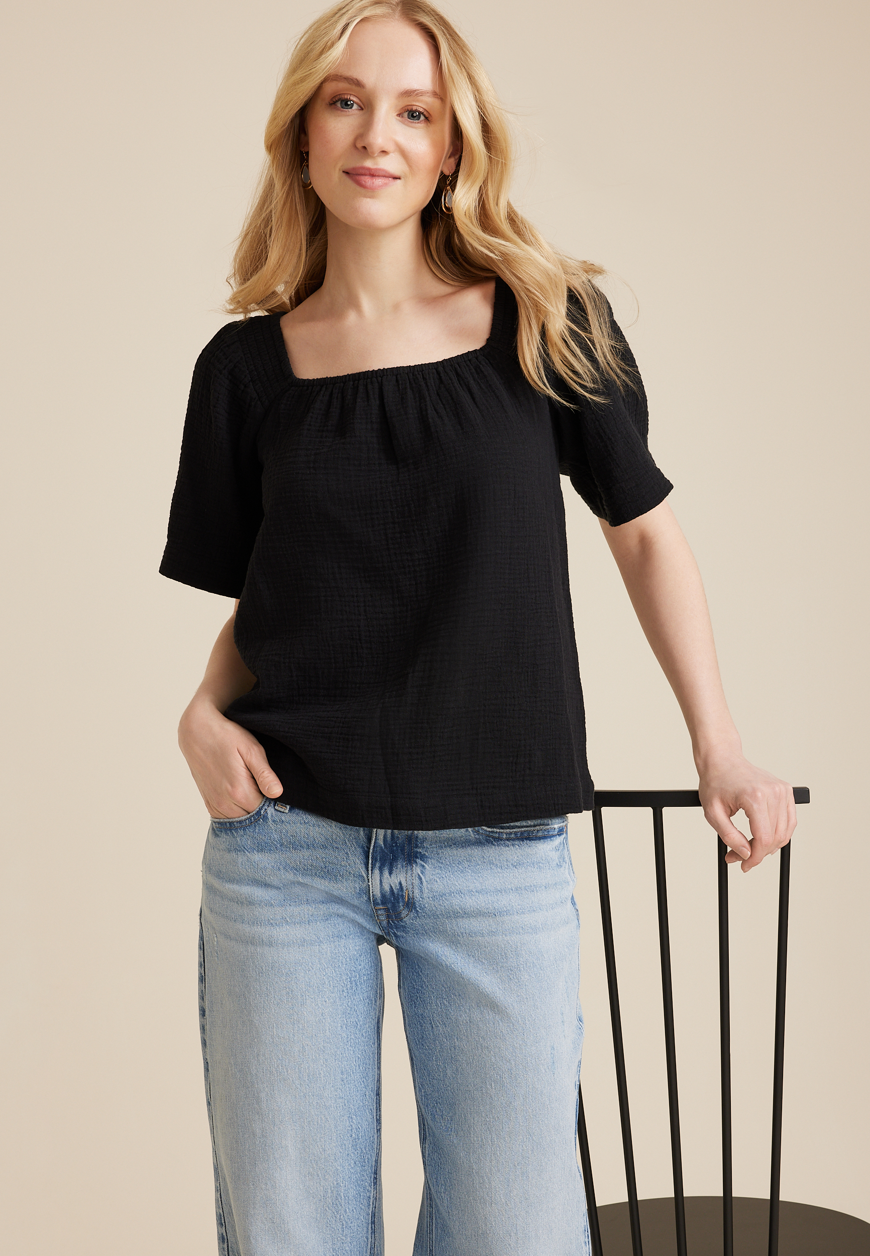 Double Cloth Bell Sleeve Blouse | maurices