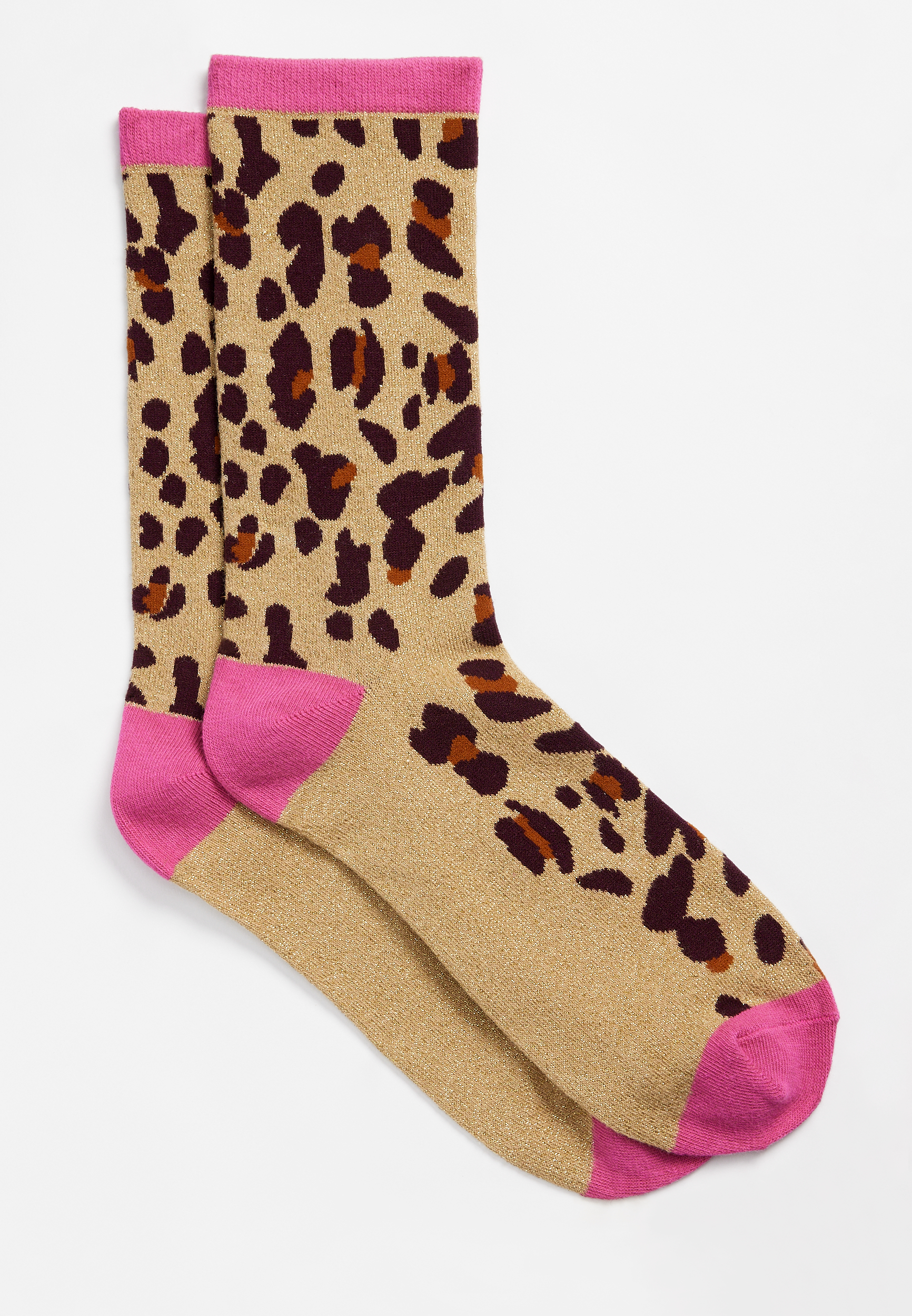 Metallic Leopard Crew Socks | maurices