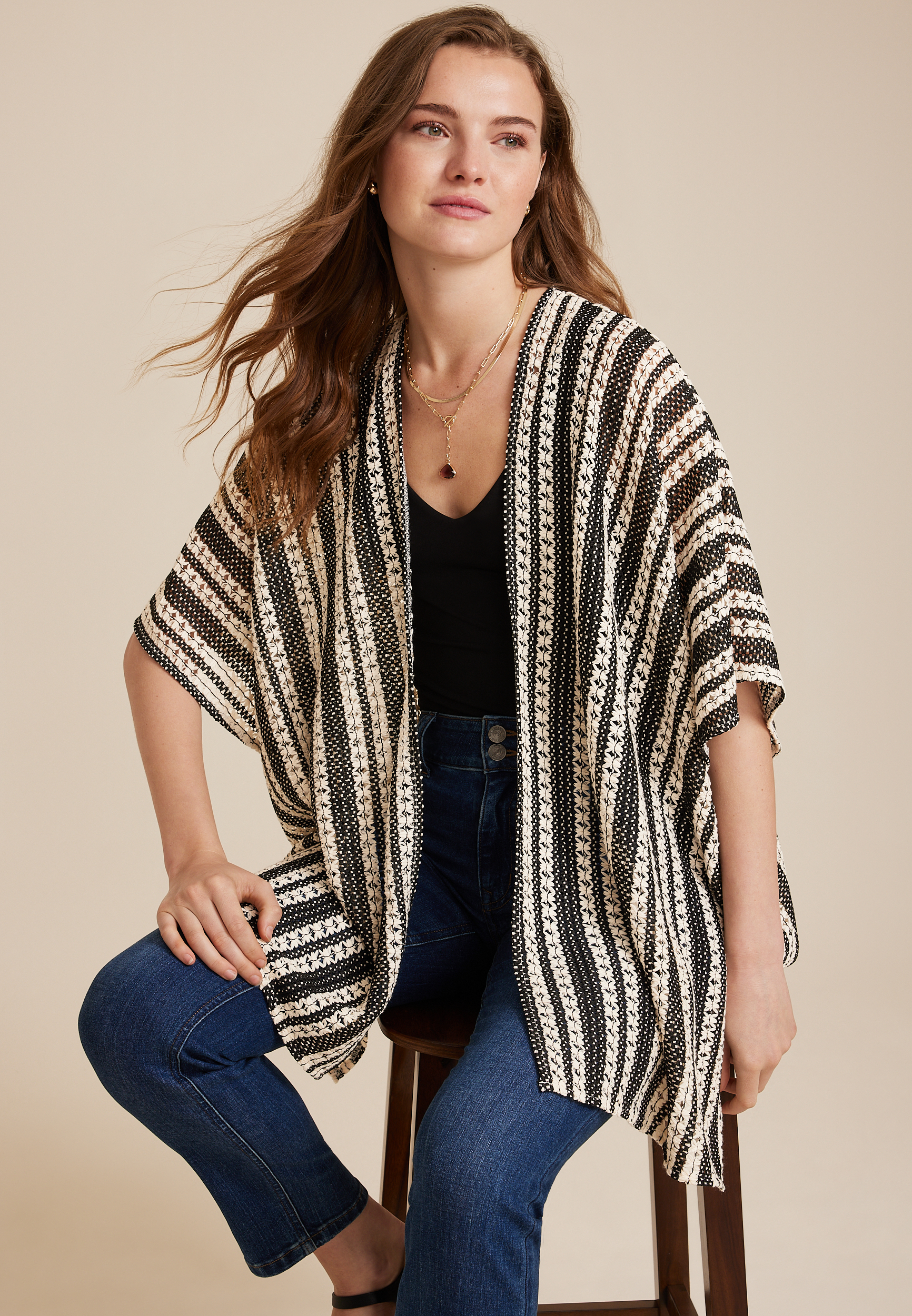 Striped Crochet Kimono | maurices