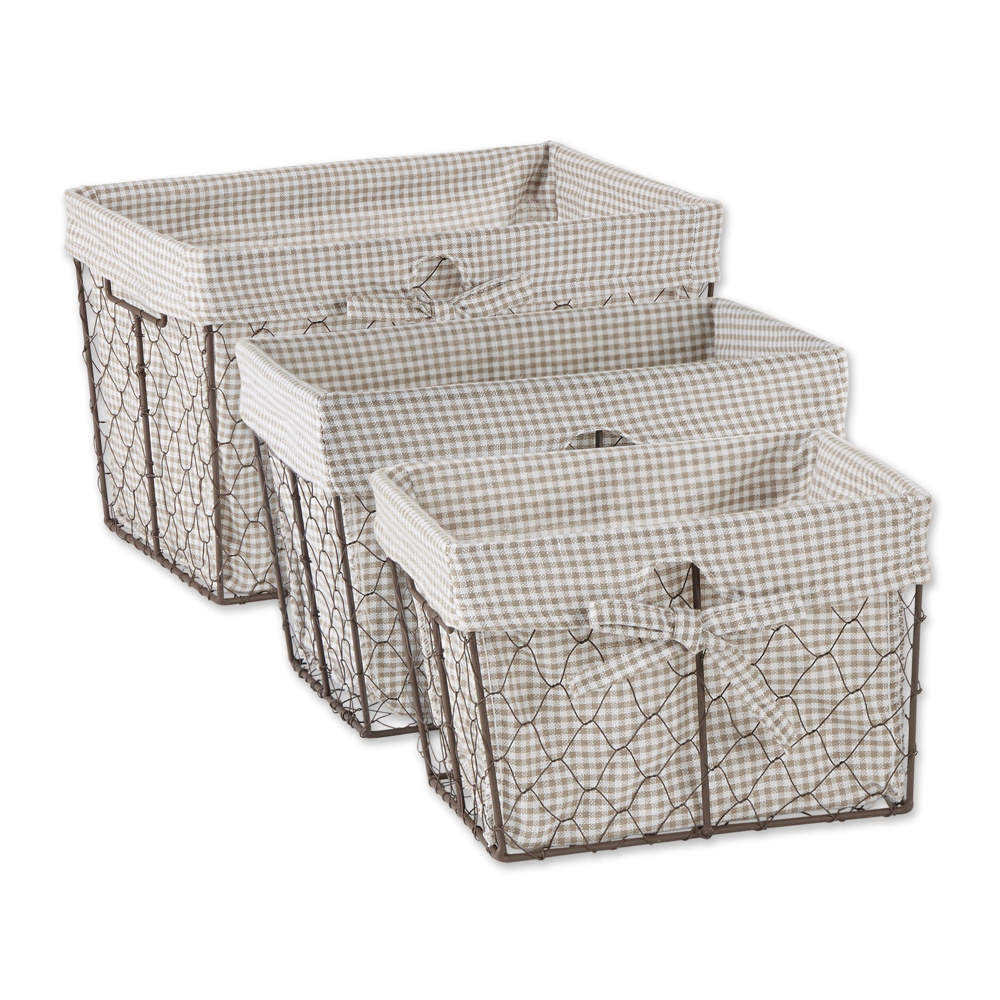 Design Imports Rustic Chicken Wire Gingham Check Liner Basket Set ...