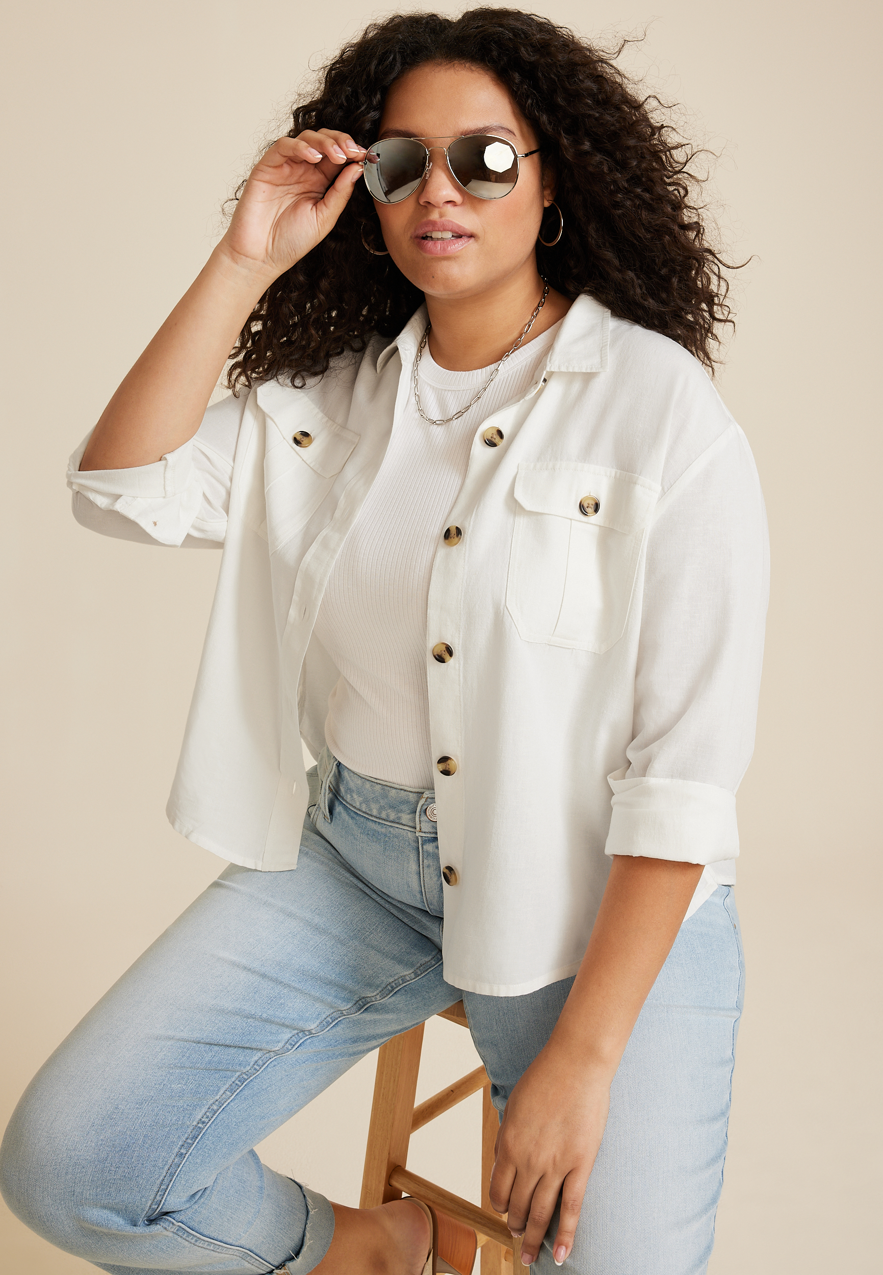 Plus Size Utility Long Sleeve Button Up Shirt | maurices