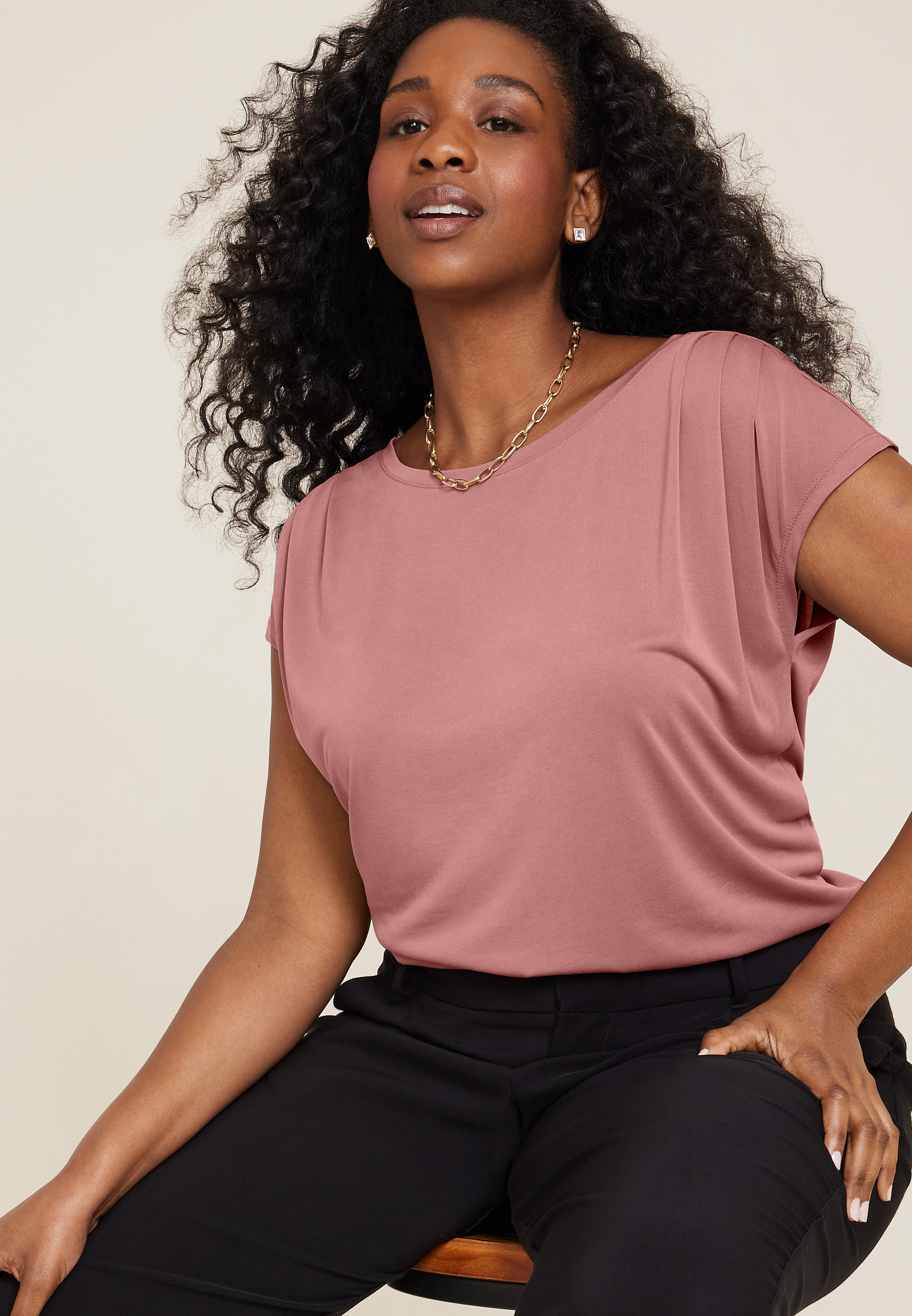 Plus Size 24/7 Pleated Fairhaven Sandwash Tee | maurices