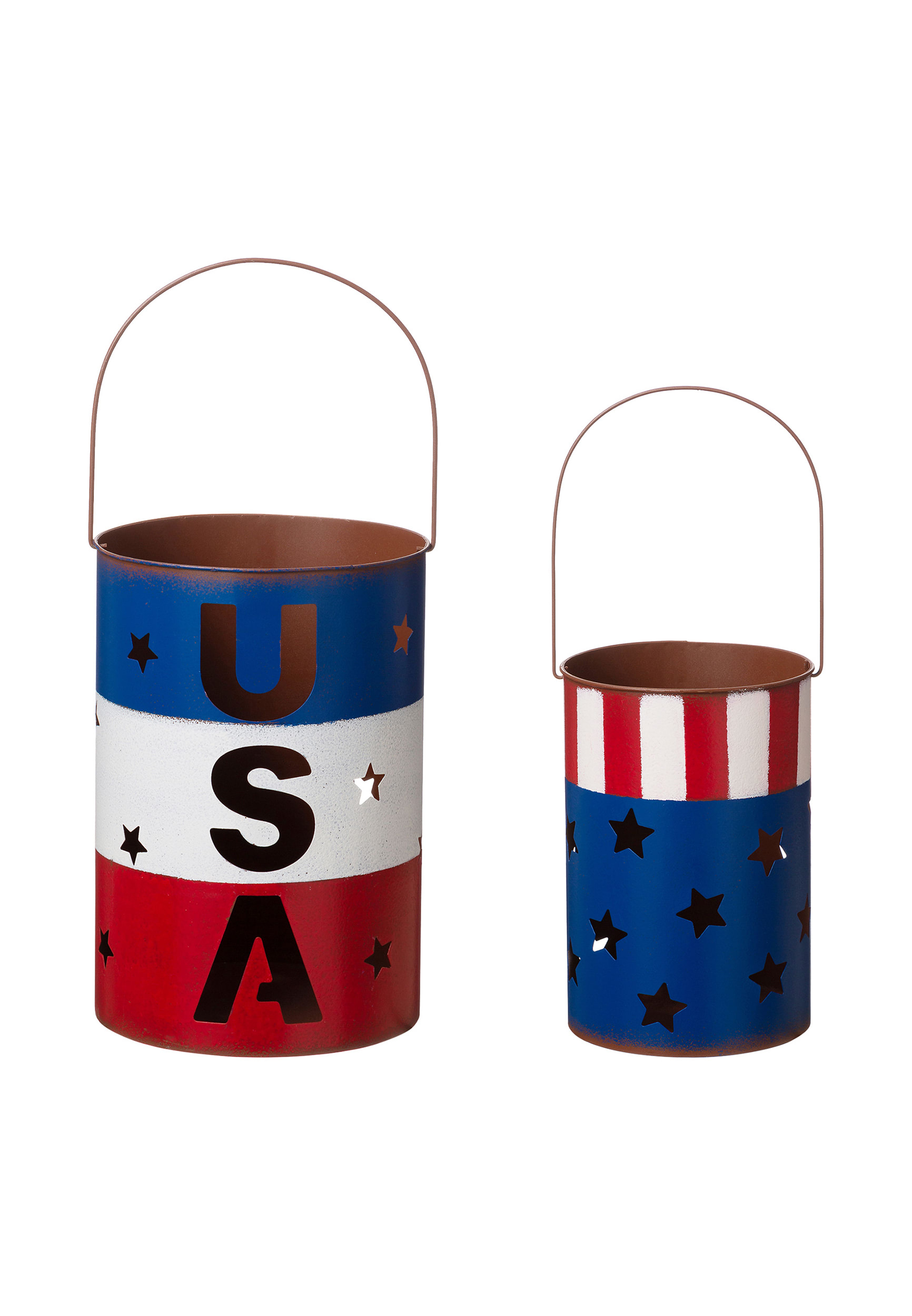 Glitzhome Set of 2 Metal Patriotic And Americana Decorative Buckets ...