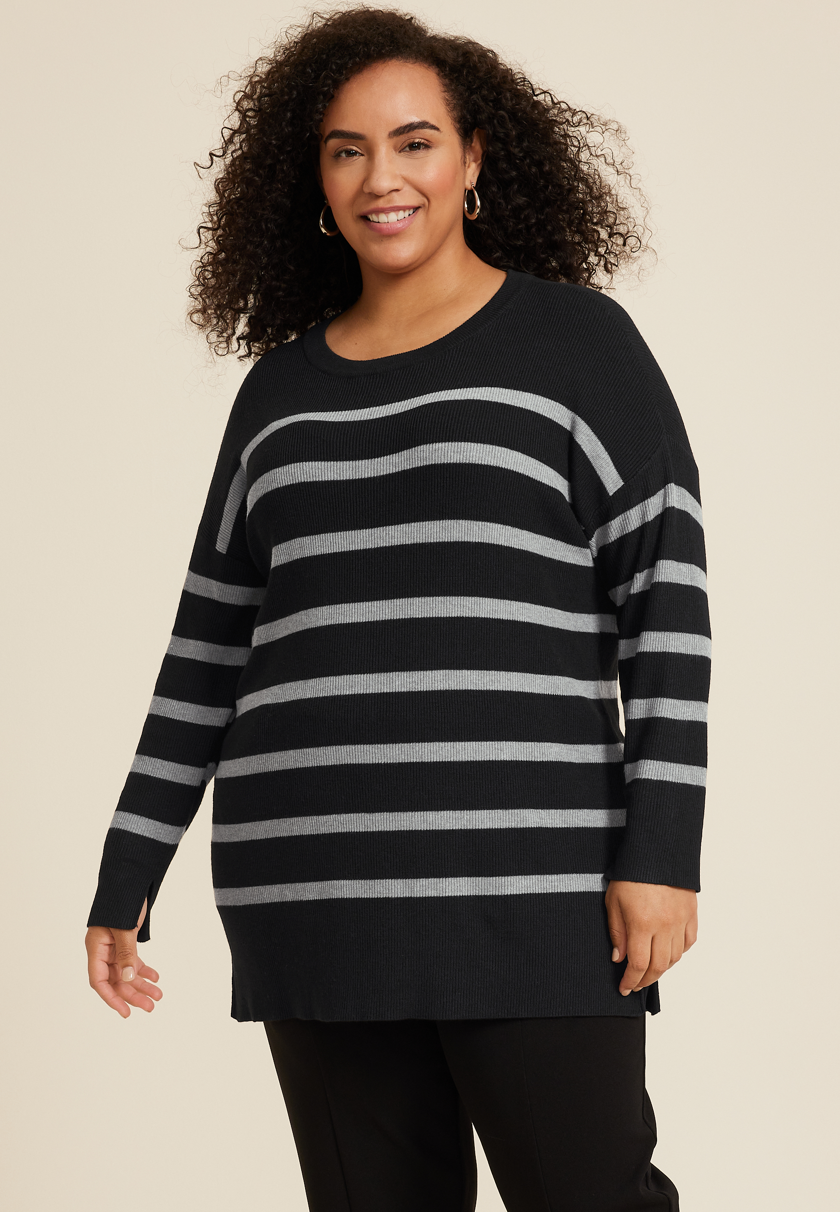 Plus Size Striped Side Split Tunic Sweater | maurices