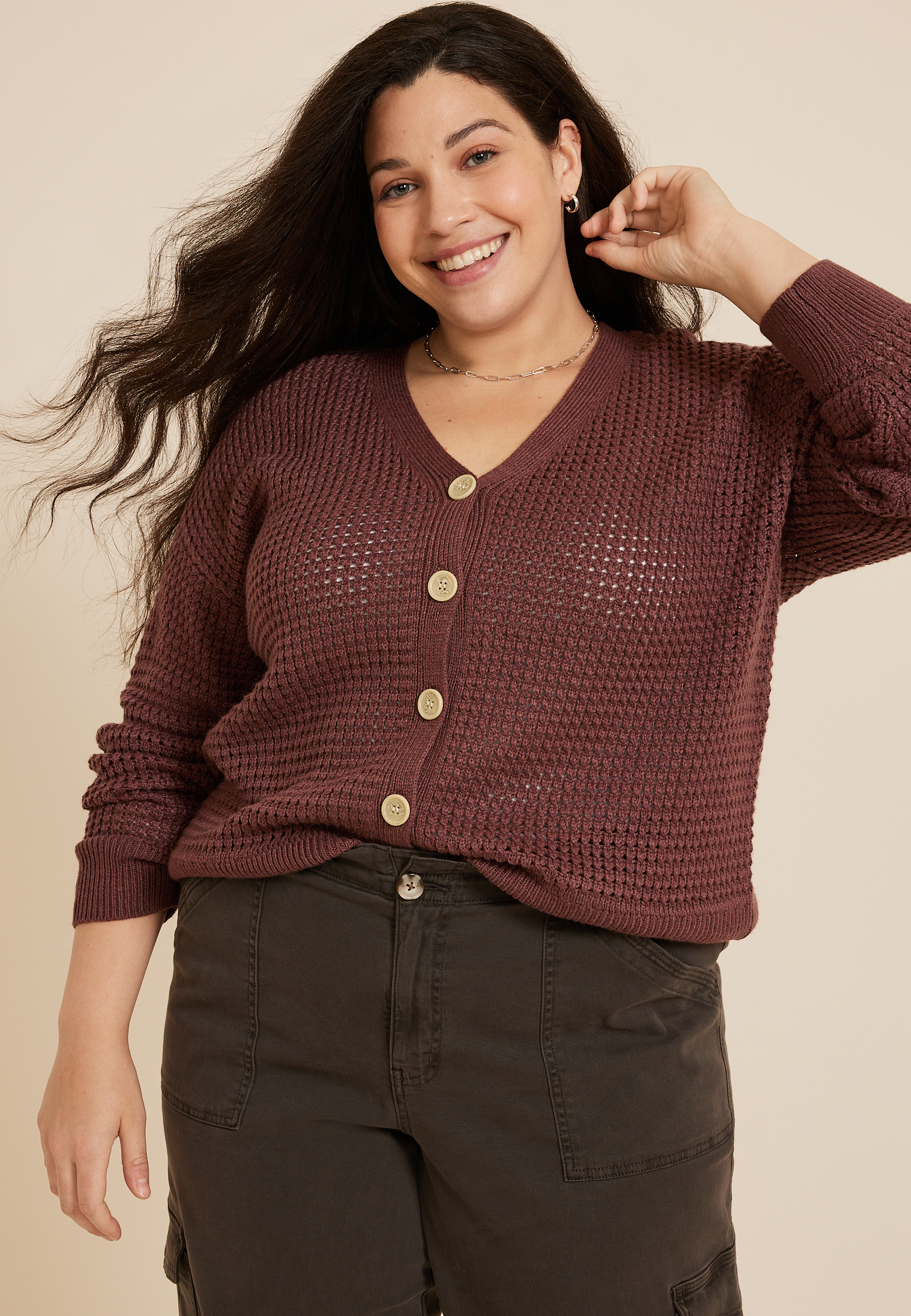 Plus Size Mesh Button Front Cardigan | maurices