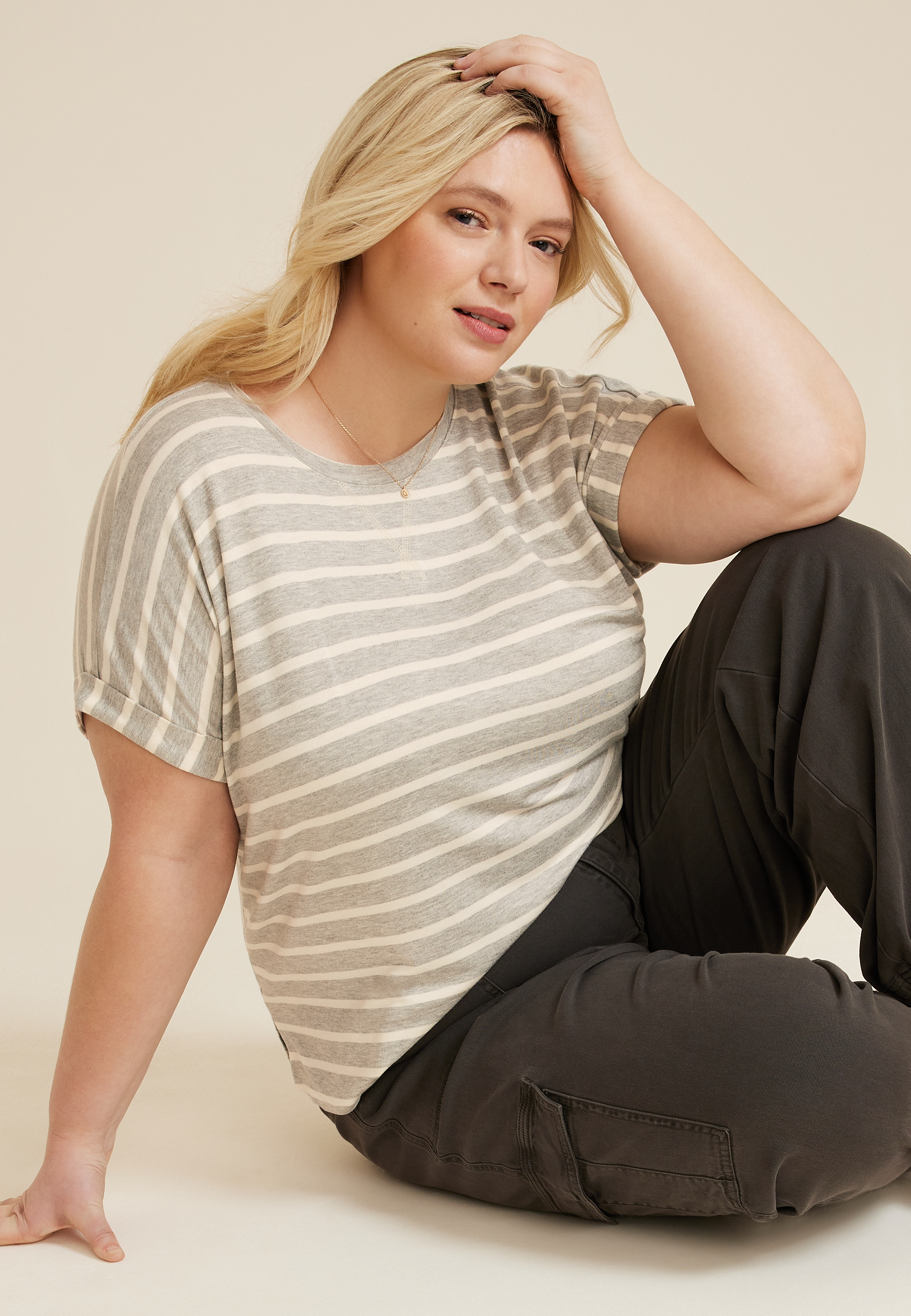 Plus Size 24/7 Clara Striped Short Sleeve Tee | maurices