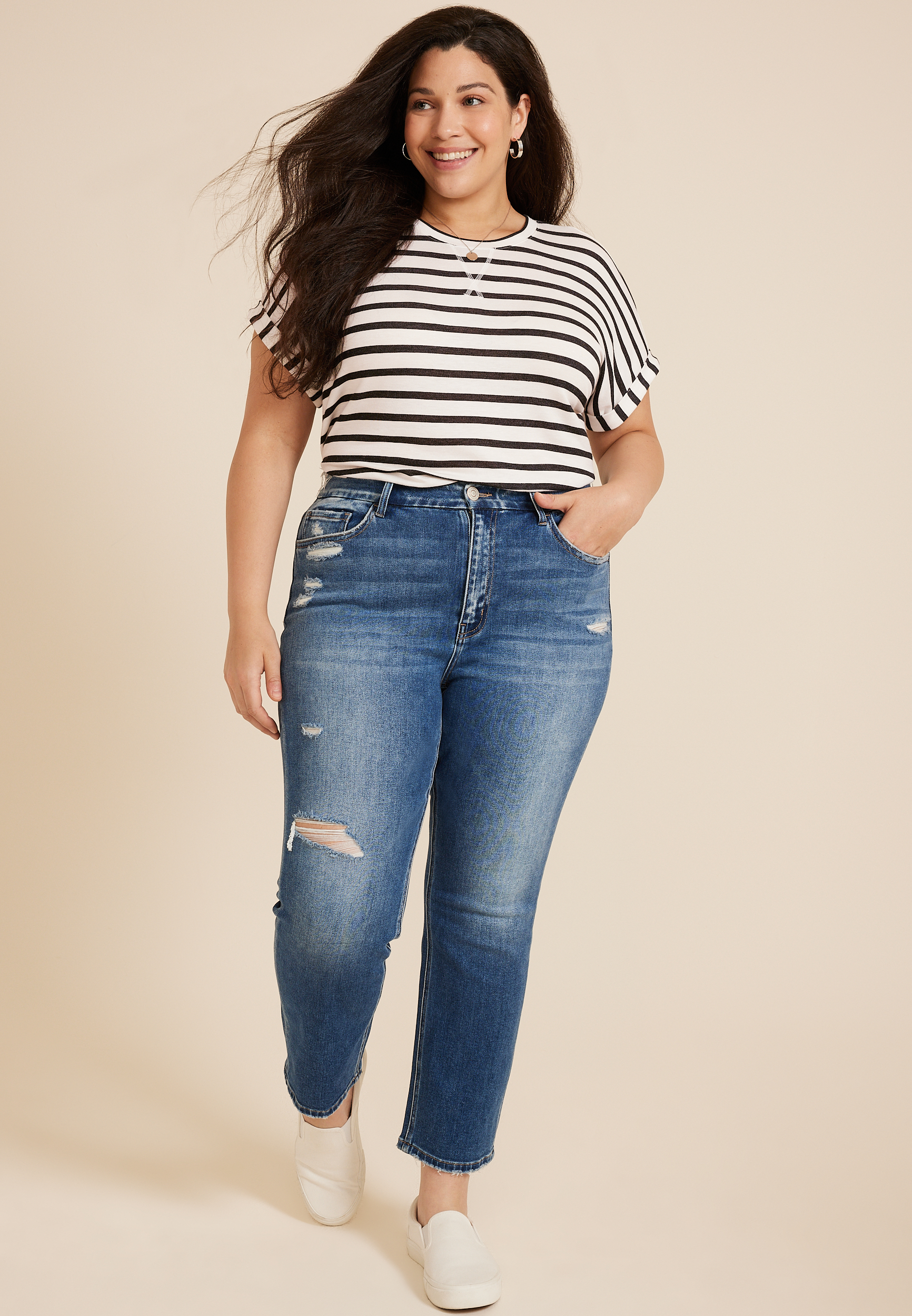 Plus Size Flying Monkey™ High Rise Ripped Straight Jean | maurices