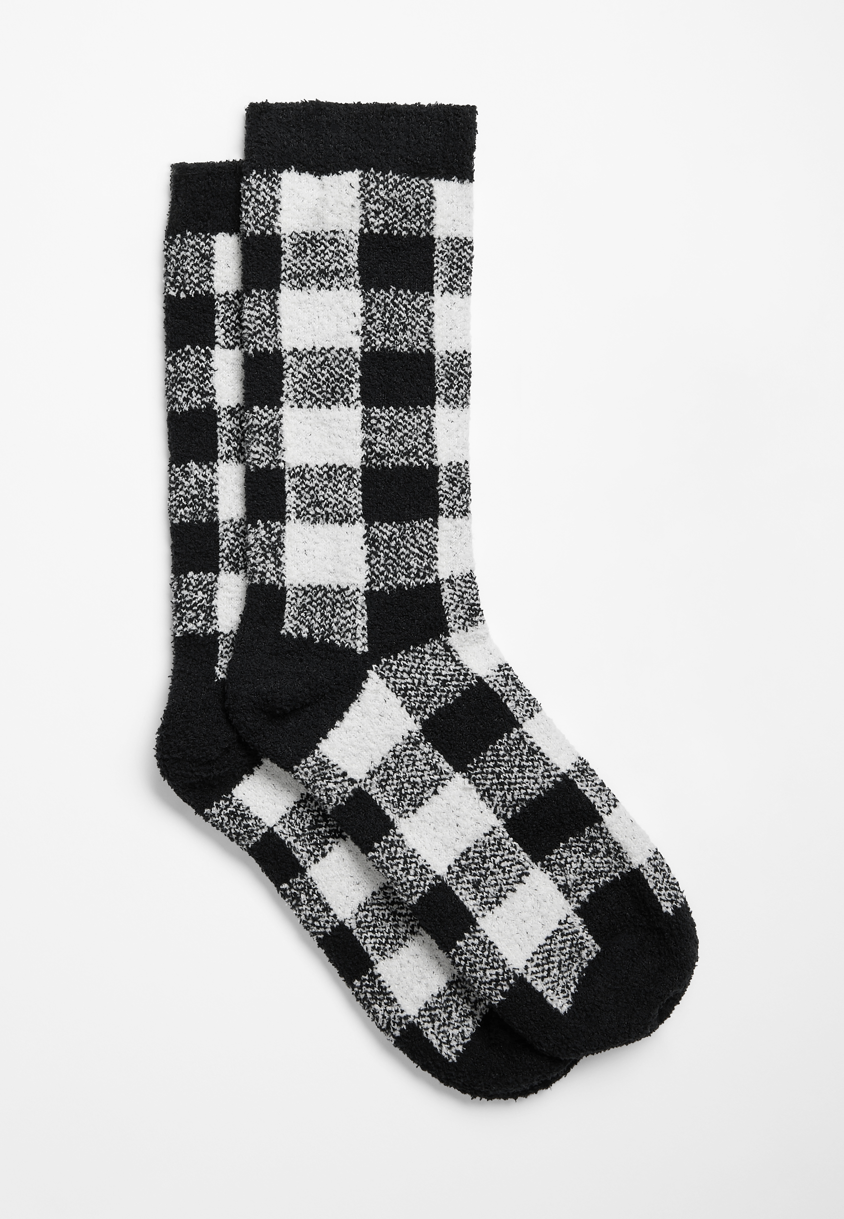 Cozy Black Buffalo Plaid Crew Socks | maurices