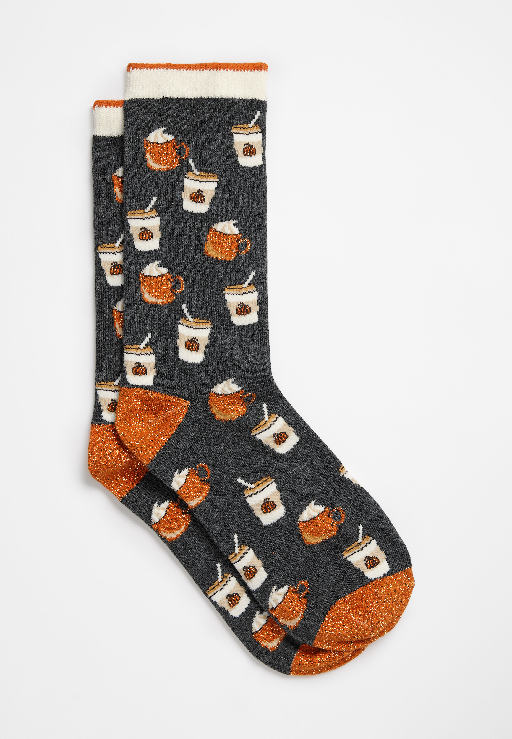Metallic Pumpkin Spice Latte Crew Socks | maurices