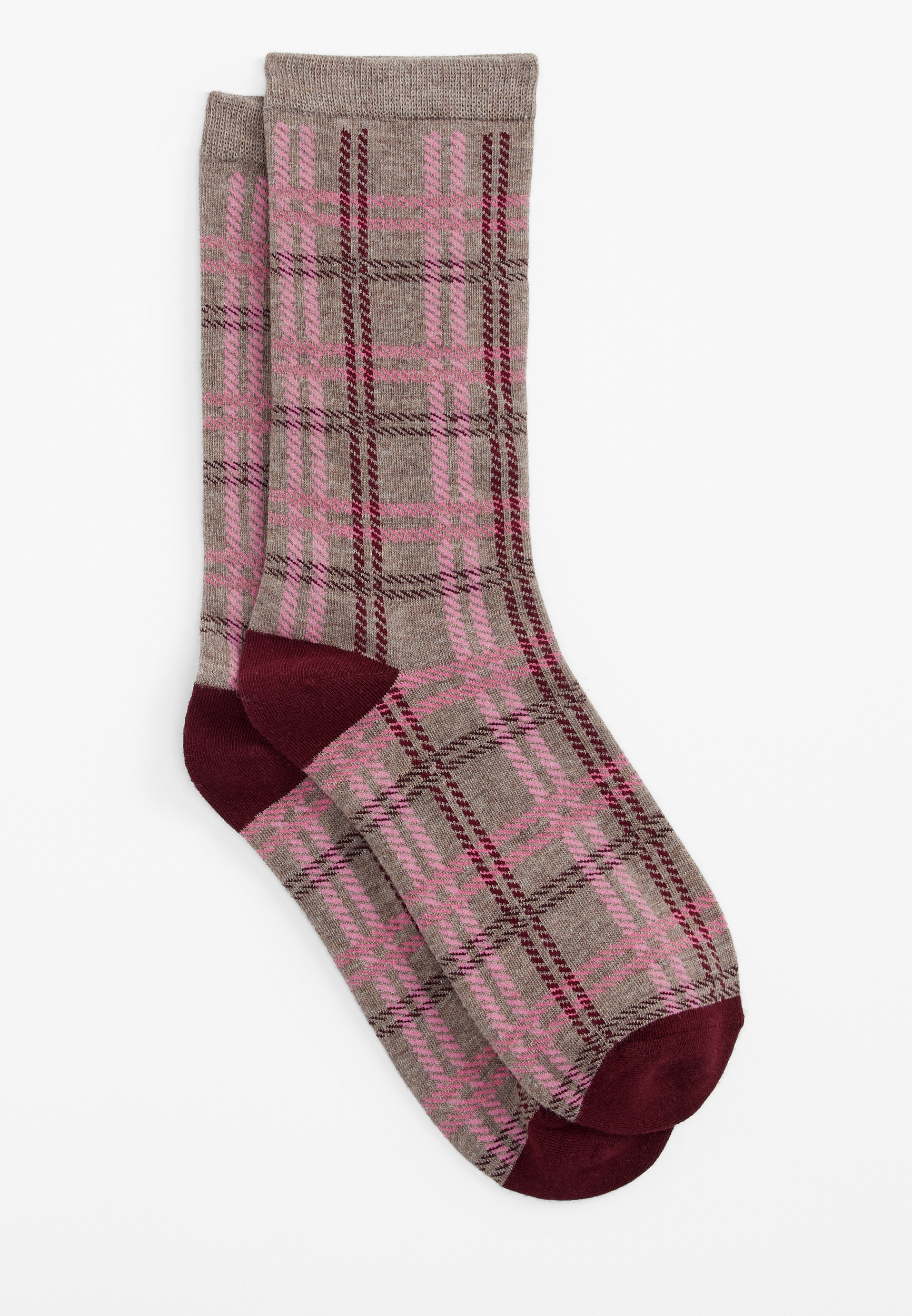 Burgundy Plaid Crew Socks | maurices
