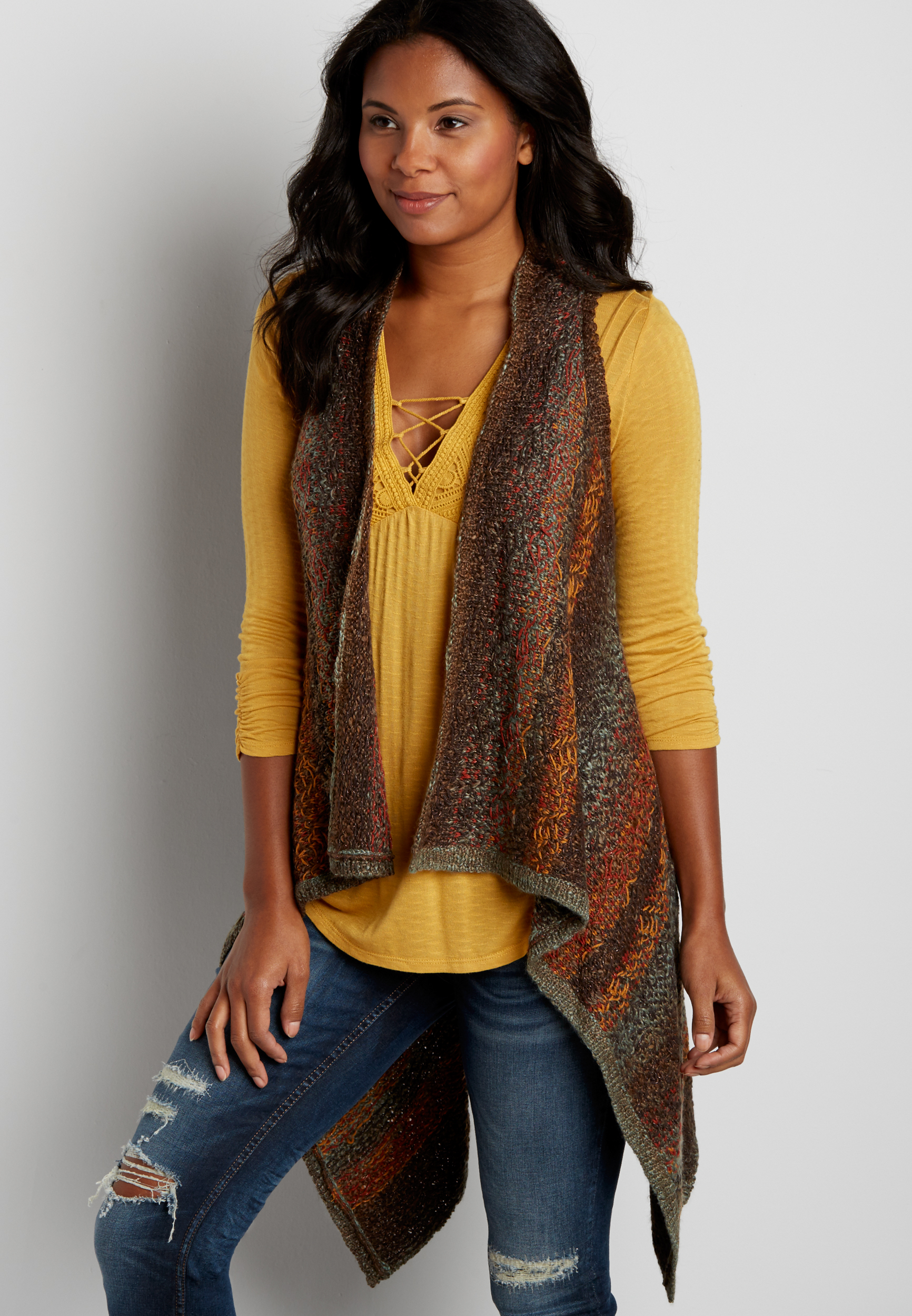 thick knit drapey vest with stripes | maurices