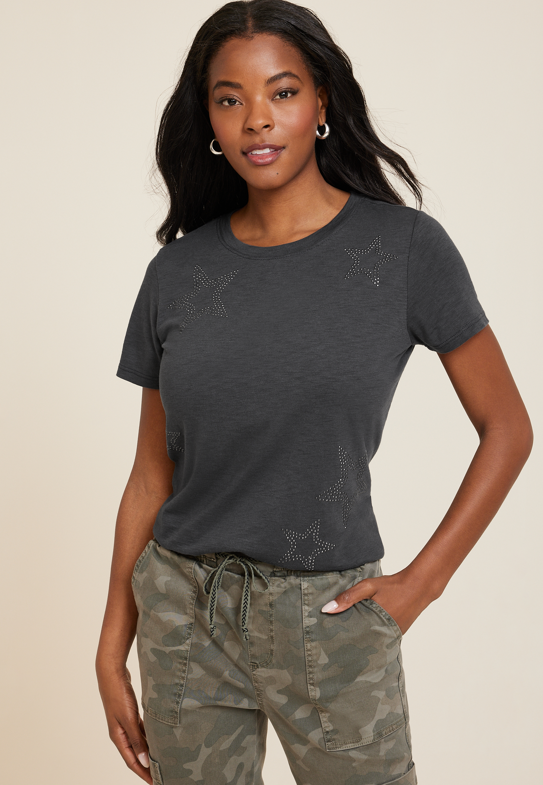 Star Rhinestone Crew Neck Tee | maurices