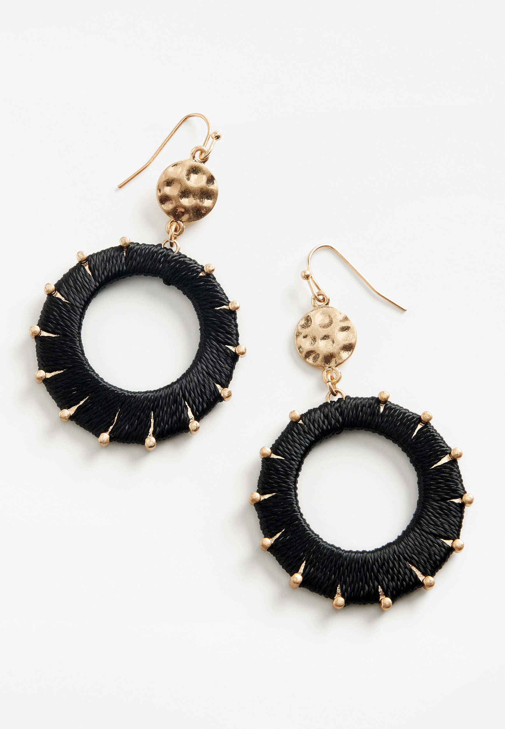 Black Fabric Wrapped Double Drop Earrings | maurices