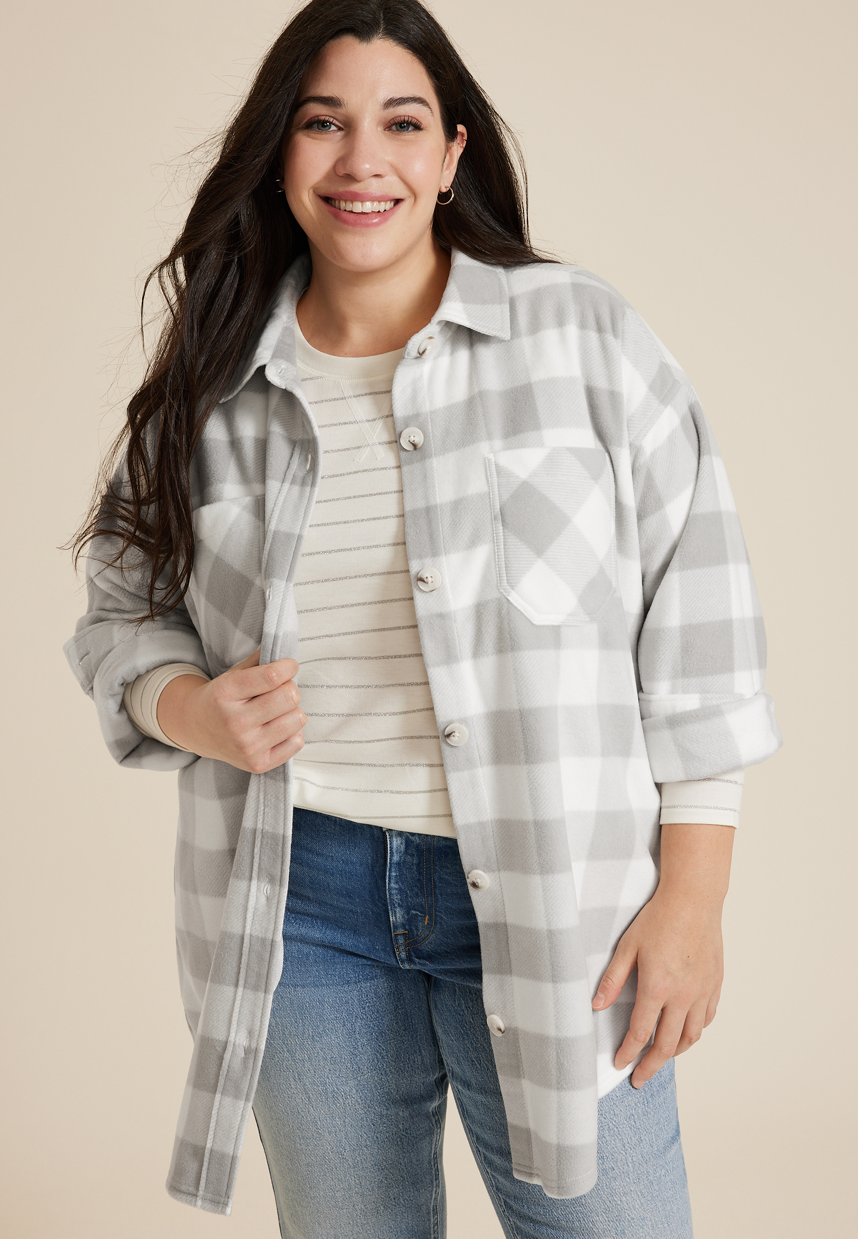 Plus Size Wilder Plaid Fleece Shacket | maurices