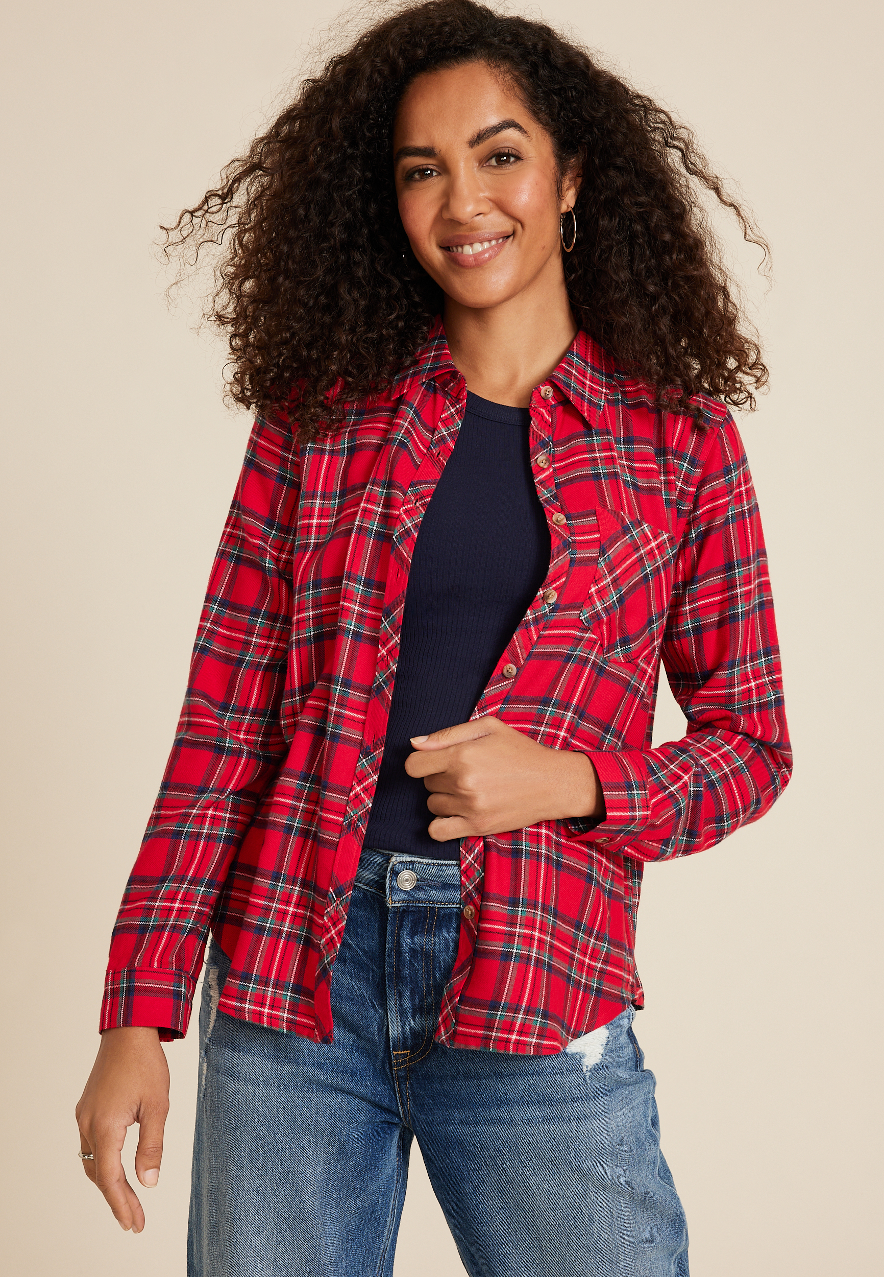 Cabin Plaid Classic Button Down Shirt | maurices