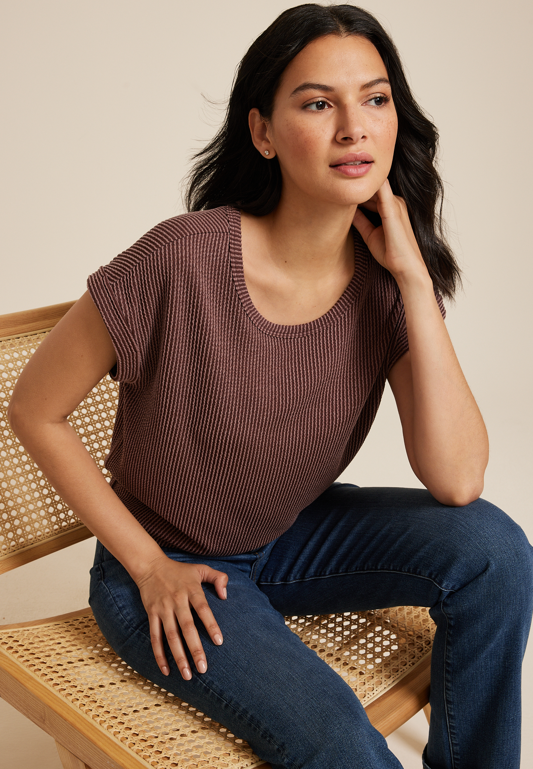 24/7 Clara Short Sleeve Wavy Ribbed Tee | maurices