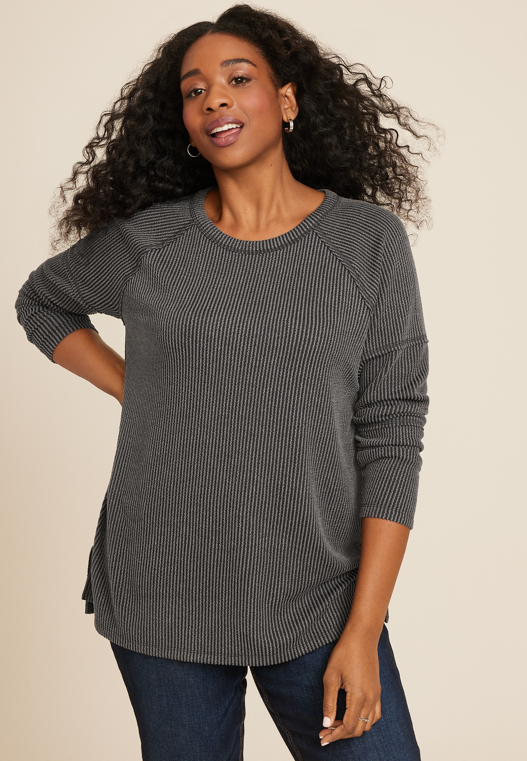 Plus Size Wavy Ribbed Exposed Seam Tunic | maurices