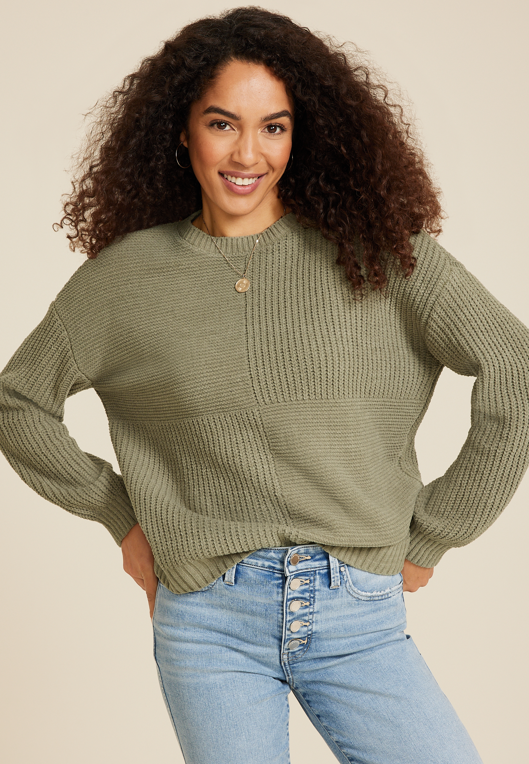 Matte Chenille Checkerboard Sweater | maurices