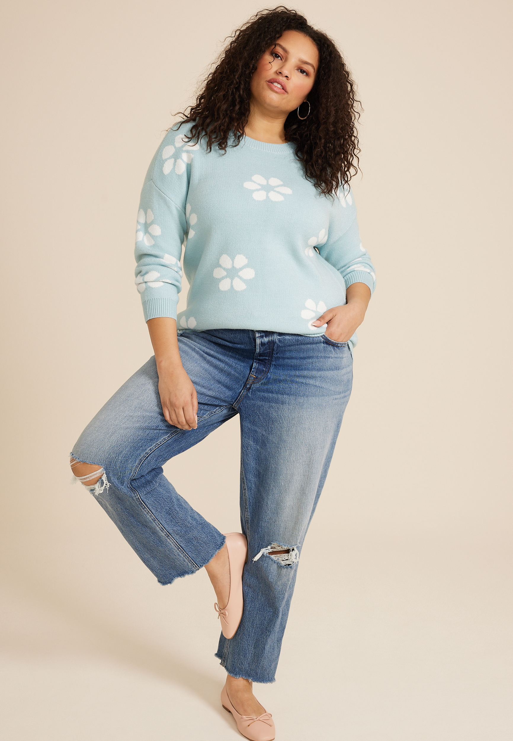 Plus Size Floral Crew Neck Sweater | maurices