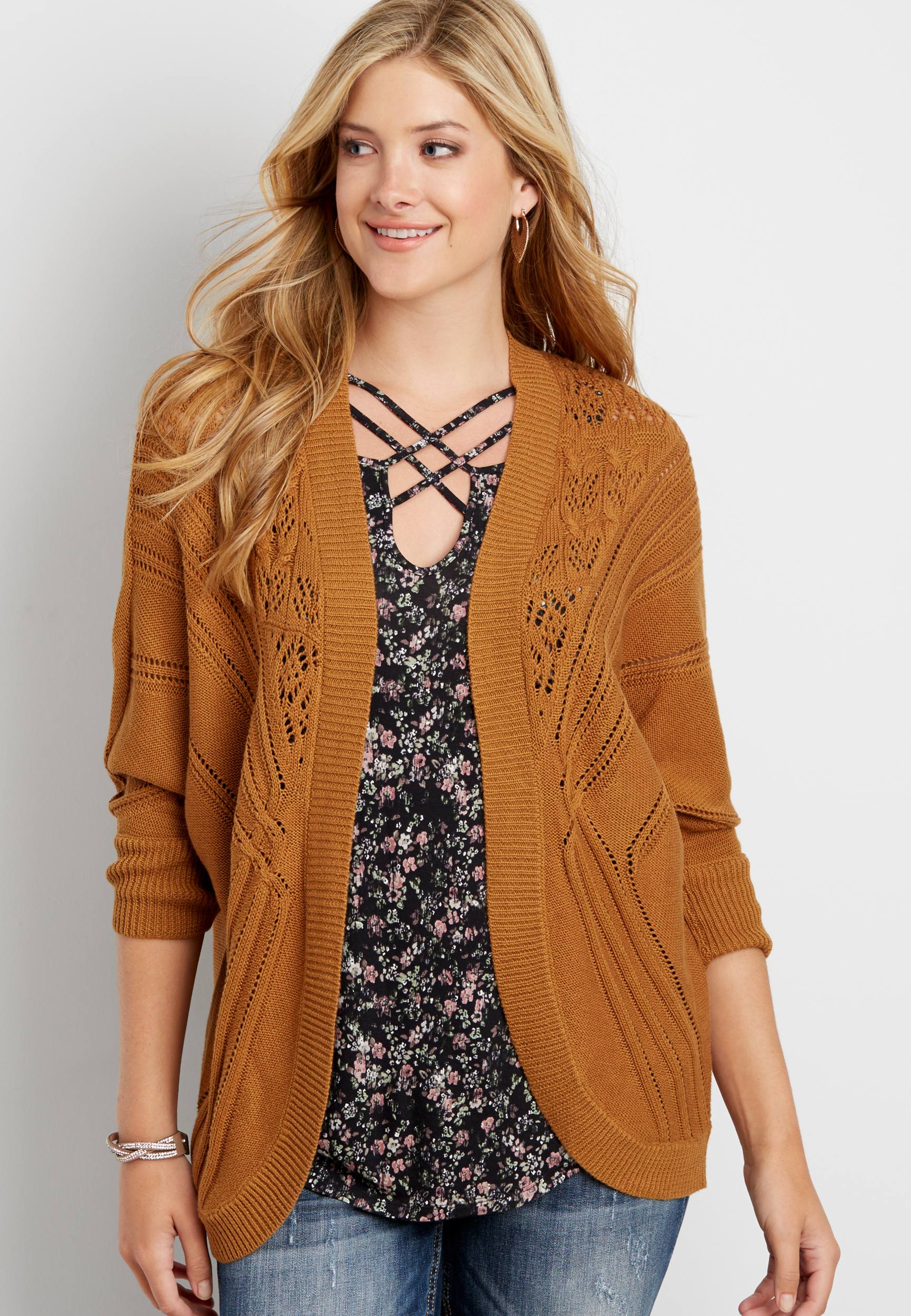 dolman cardigan with open stitching | maurices
