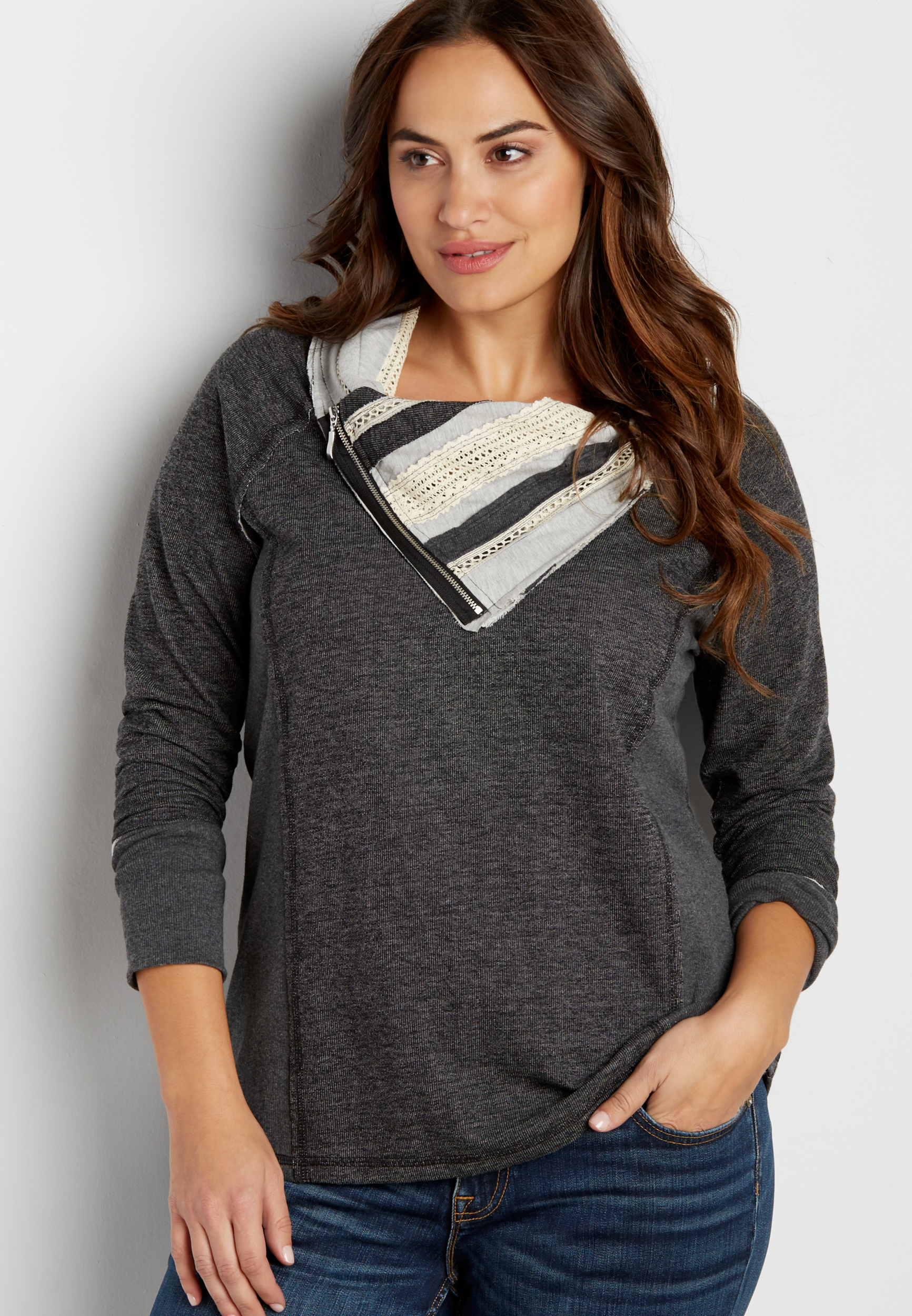plus size pullover sweatshirt with zippered cowl neck | maurices