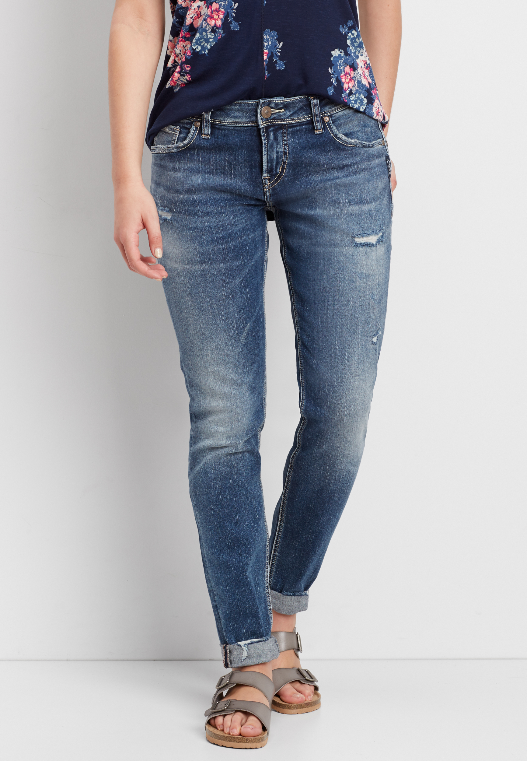 Silver Jeans Co.® Sam boyfriend ankle jeans with destruction | maurices