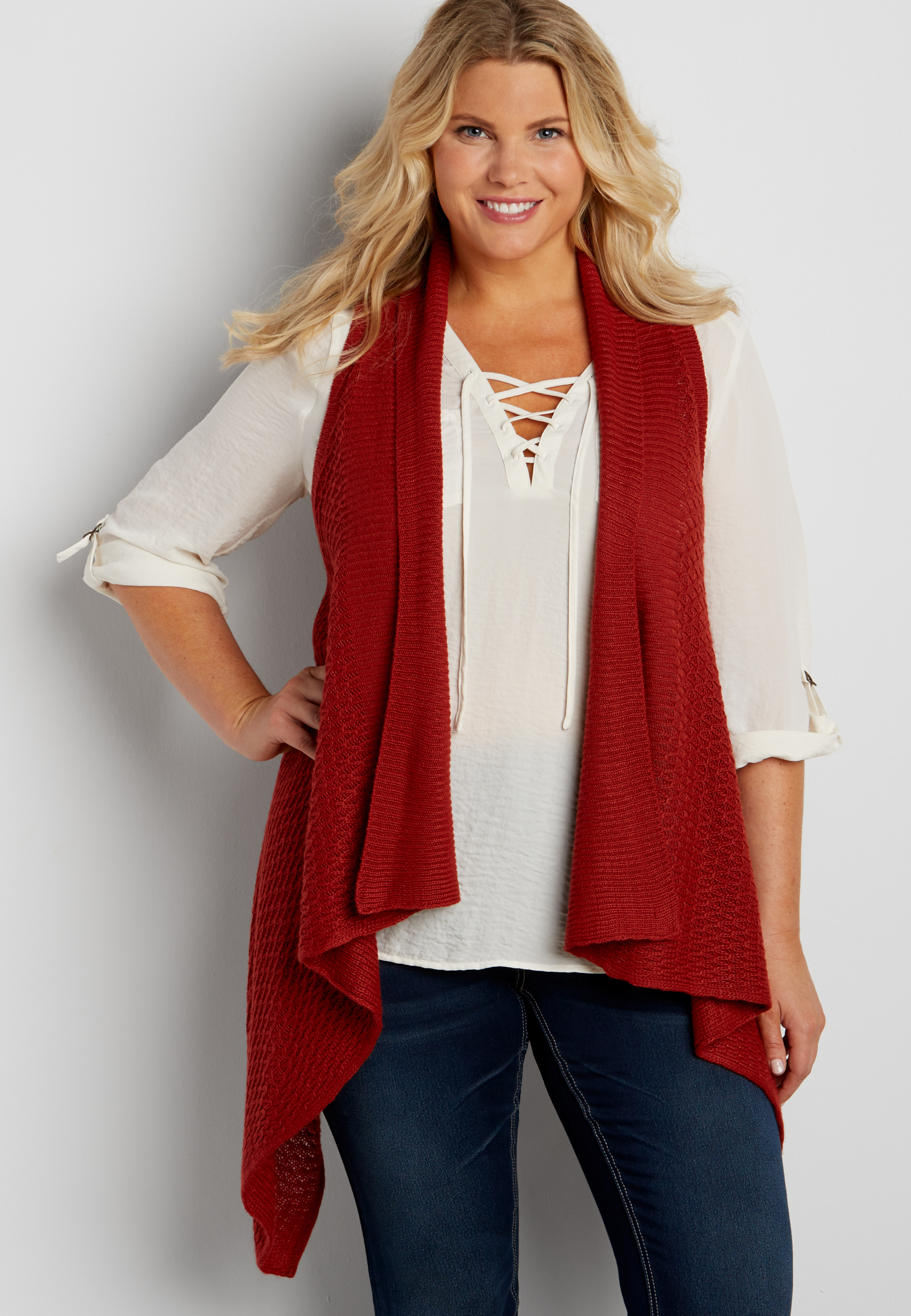 plus size knit waterfall vest | maurices