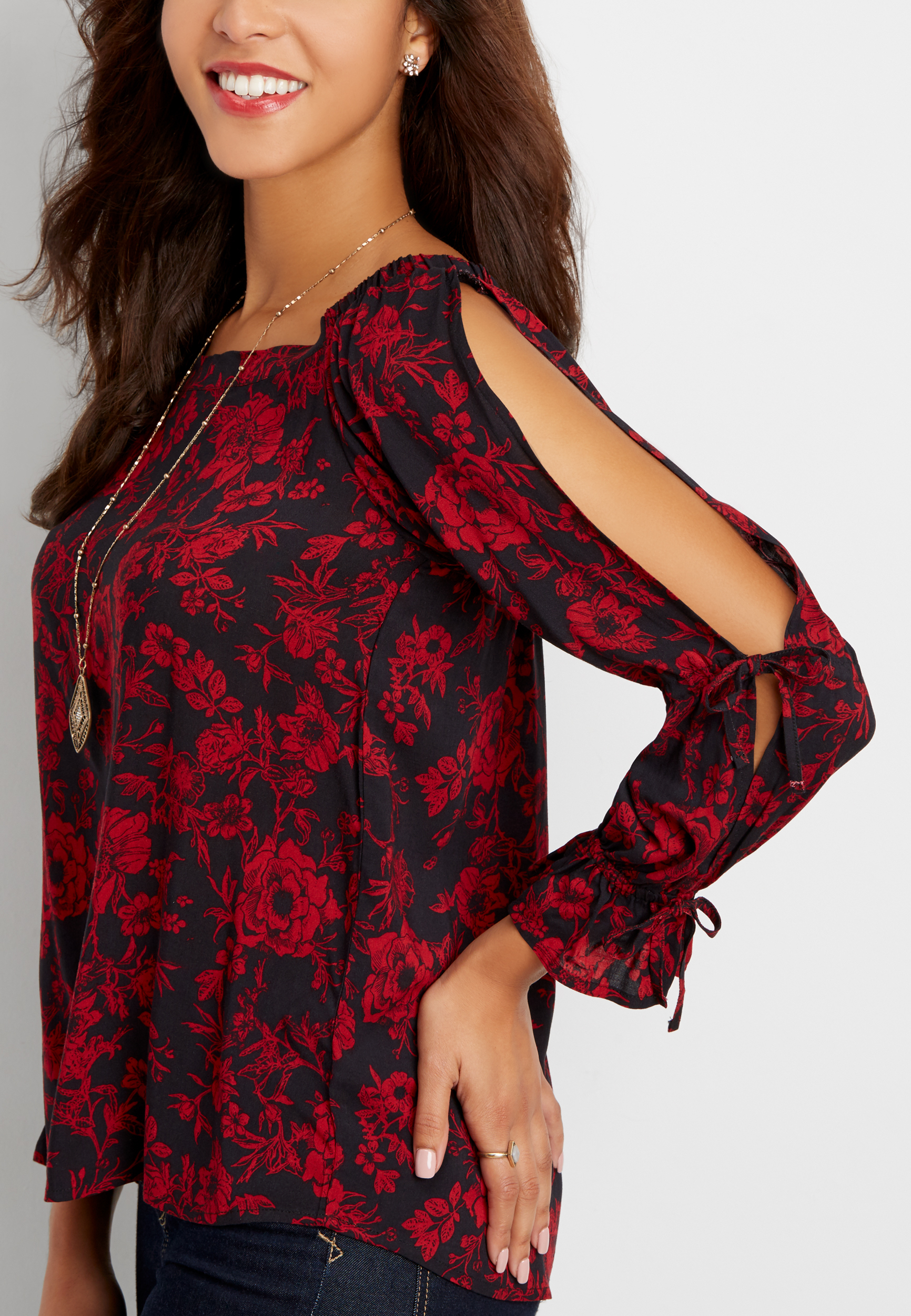 floral print top with open sleeves | maurices