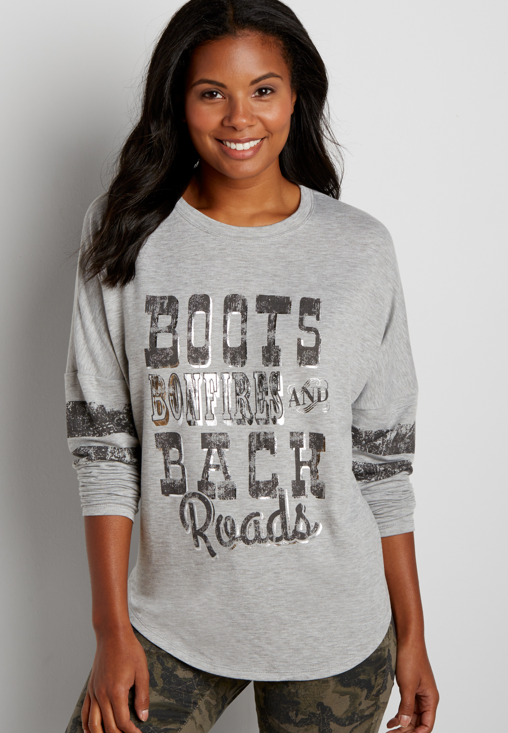 lightweight pullover with boots and back roads graphic | maurices