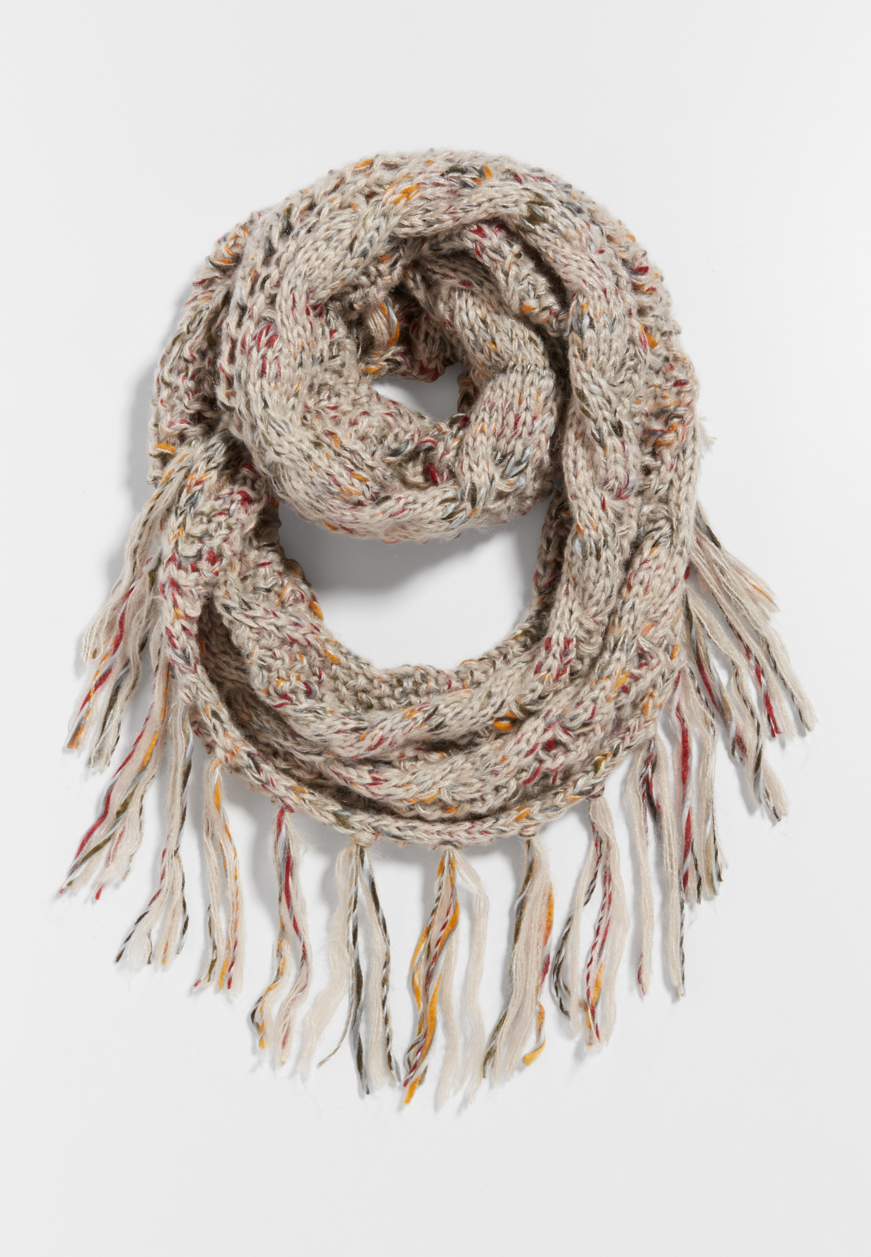 marled knit infinity scarf with one fringed side | maurices