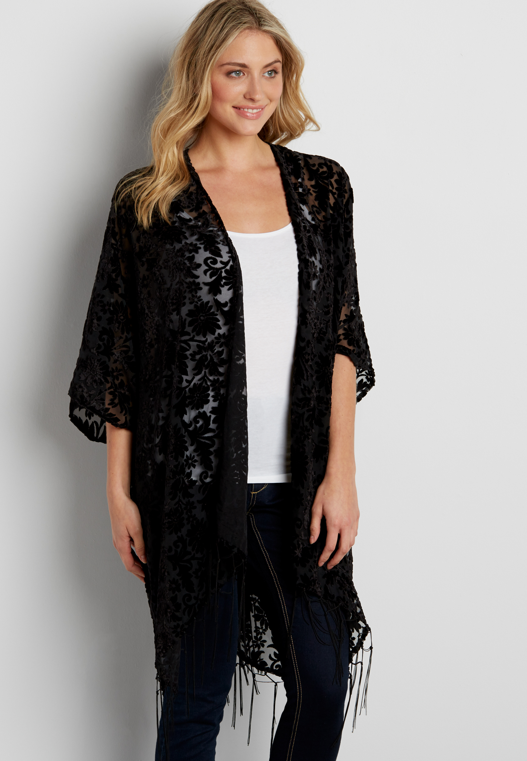 ruana wrap with floral velvet design | maurices
