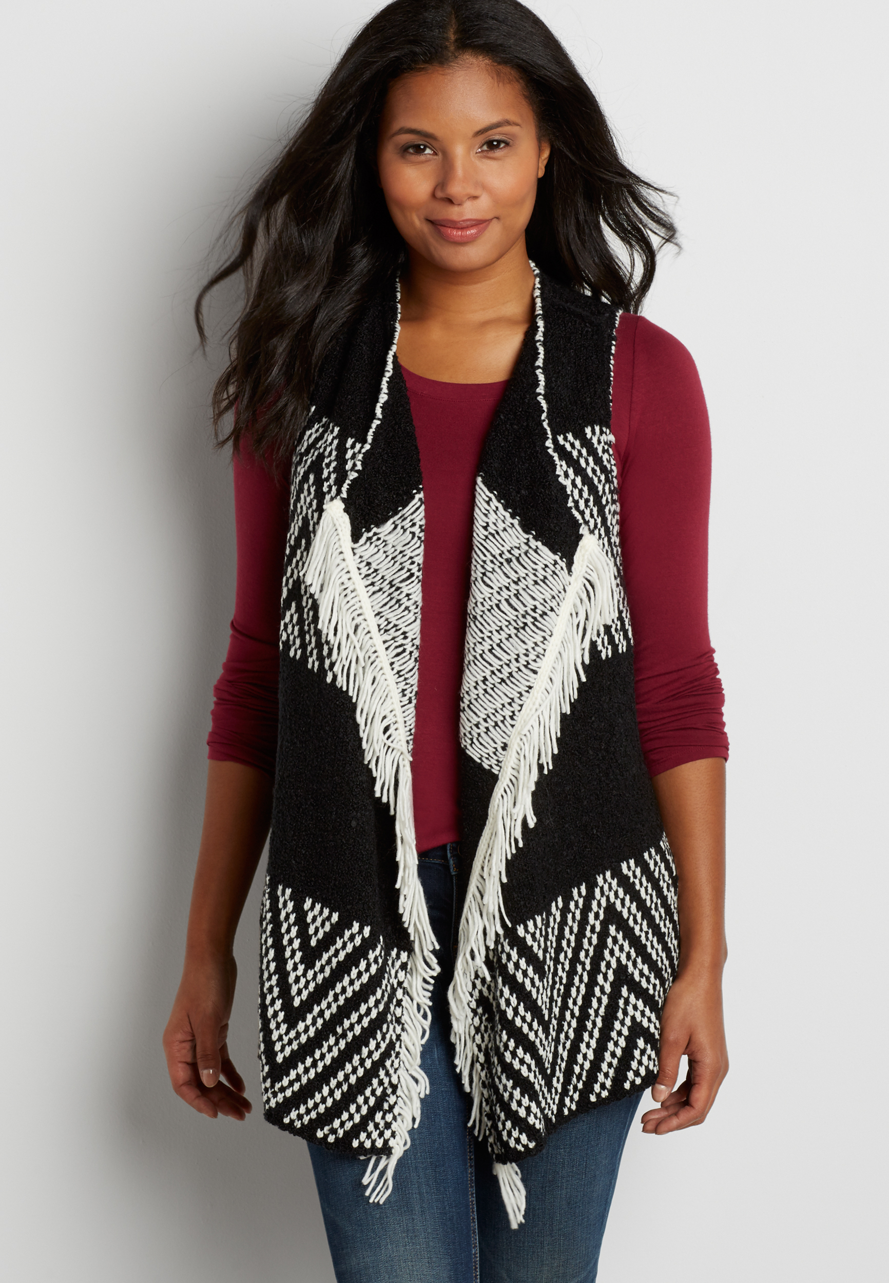 thick knit vest with chevron stripes | maurices