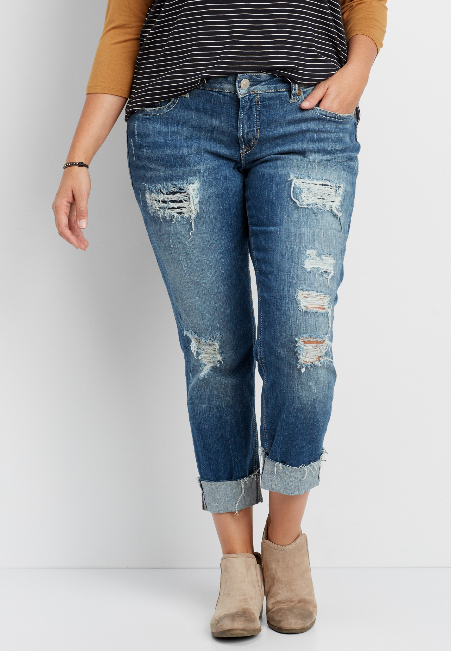 Silver Jeans Co.® plus size Sam destructed boyfriend jeans | maurices